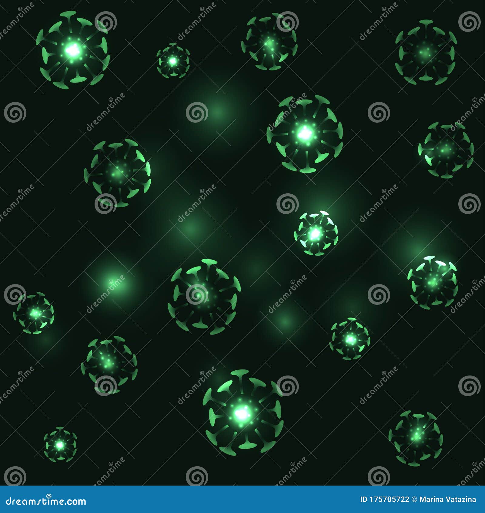 Viruses Seamless Pattern on a Black Background. Viruses Microscope View Vector Illustration ...