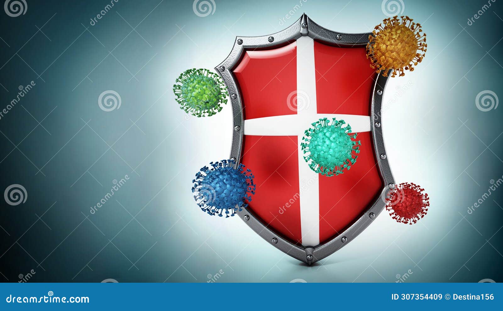 Viruses and Shield Isolated on Green Background. 3D Illustration Stock ...