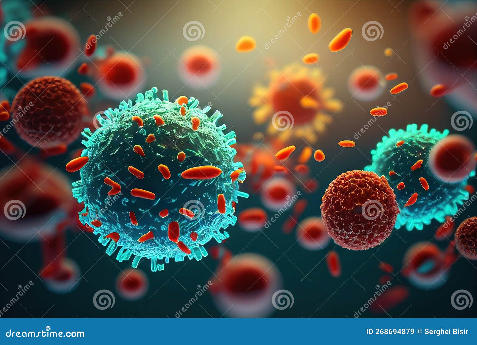 Viruses Vs. Leukocytes: a Battle within the Body. Generative AI. Stock ...