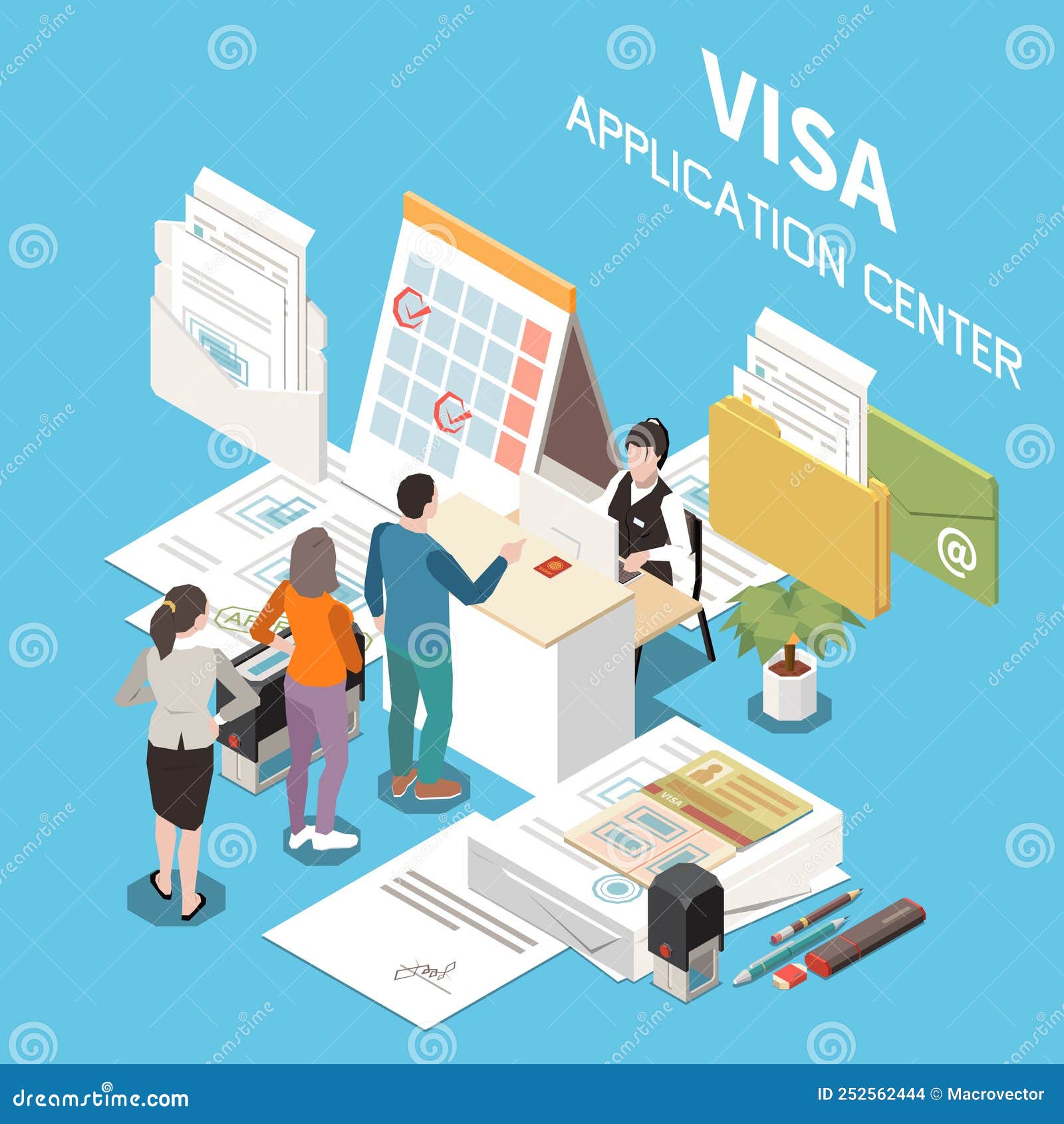 Isometric Embassy Visa Center Icon Set Vector Illustration ...