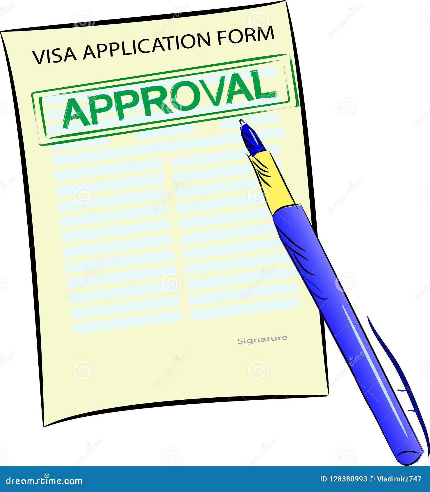 Visa Application Form with Approval Stamp Stock Vector - Illustration ...