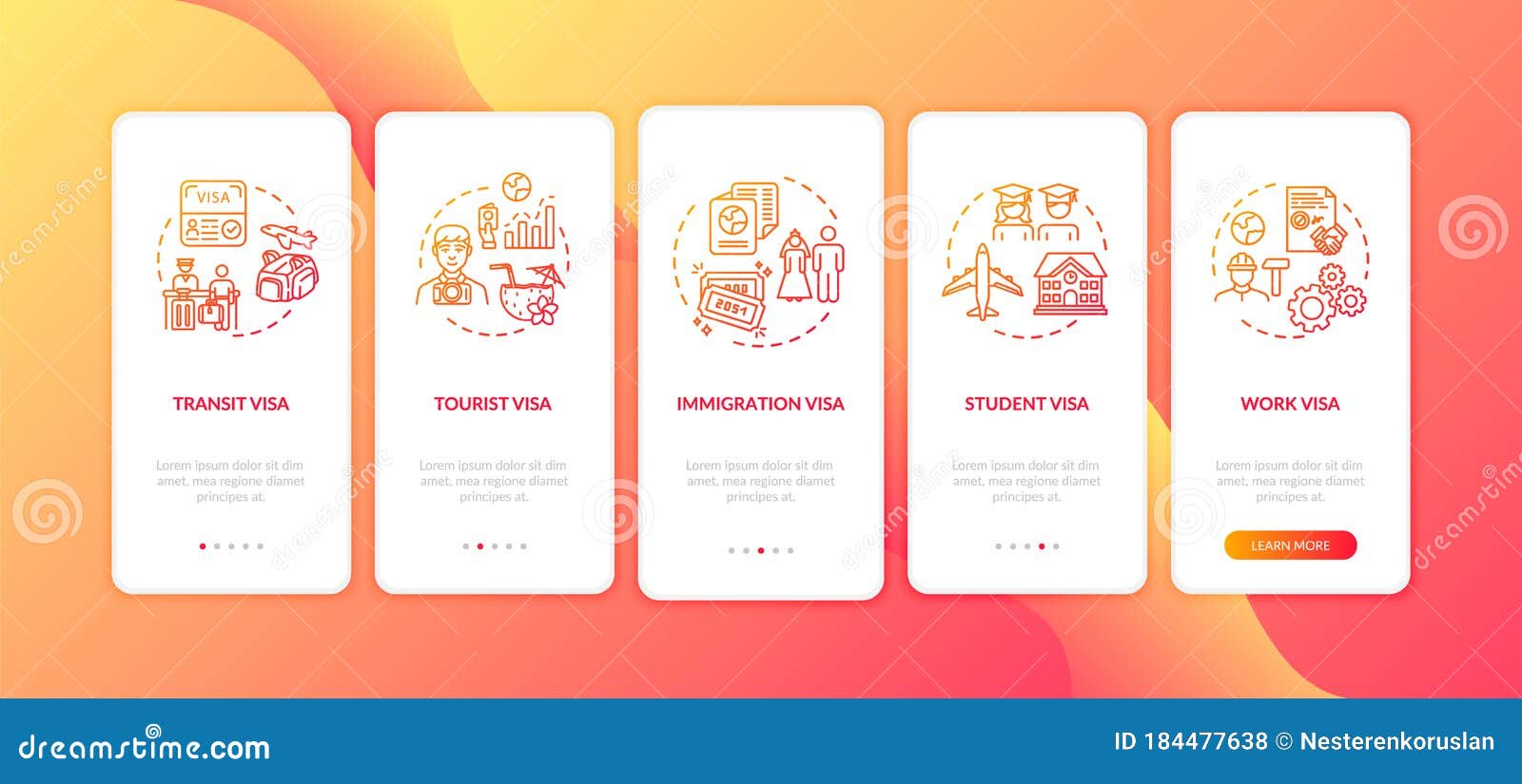 Visa Approval Onboarding Mobile App Page Screen with Concepts Stock ...