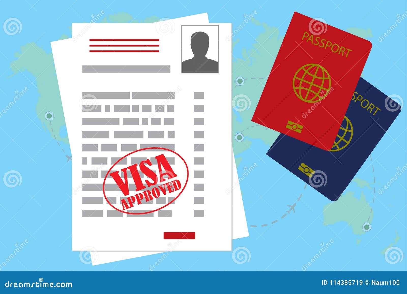 Visa Approved Blank or Work Permit and Passport Stock Vector ...
