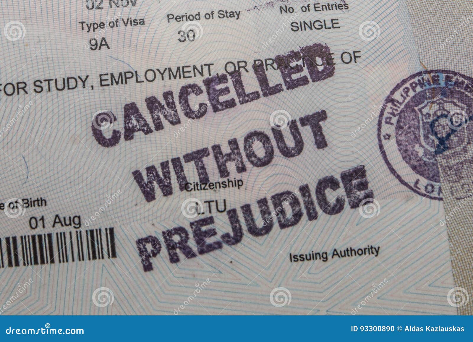 Visa cancelada foto de archivo. Imagen de papel, anulado - 93300890