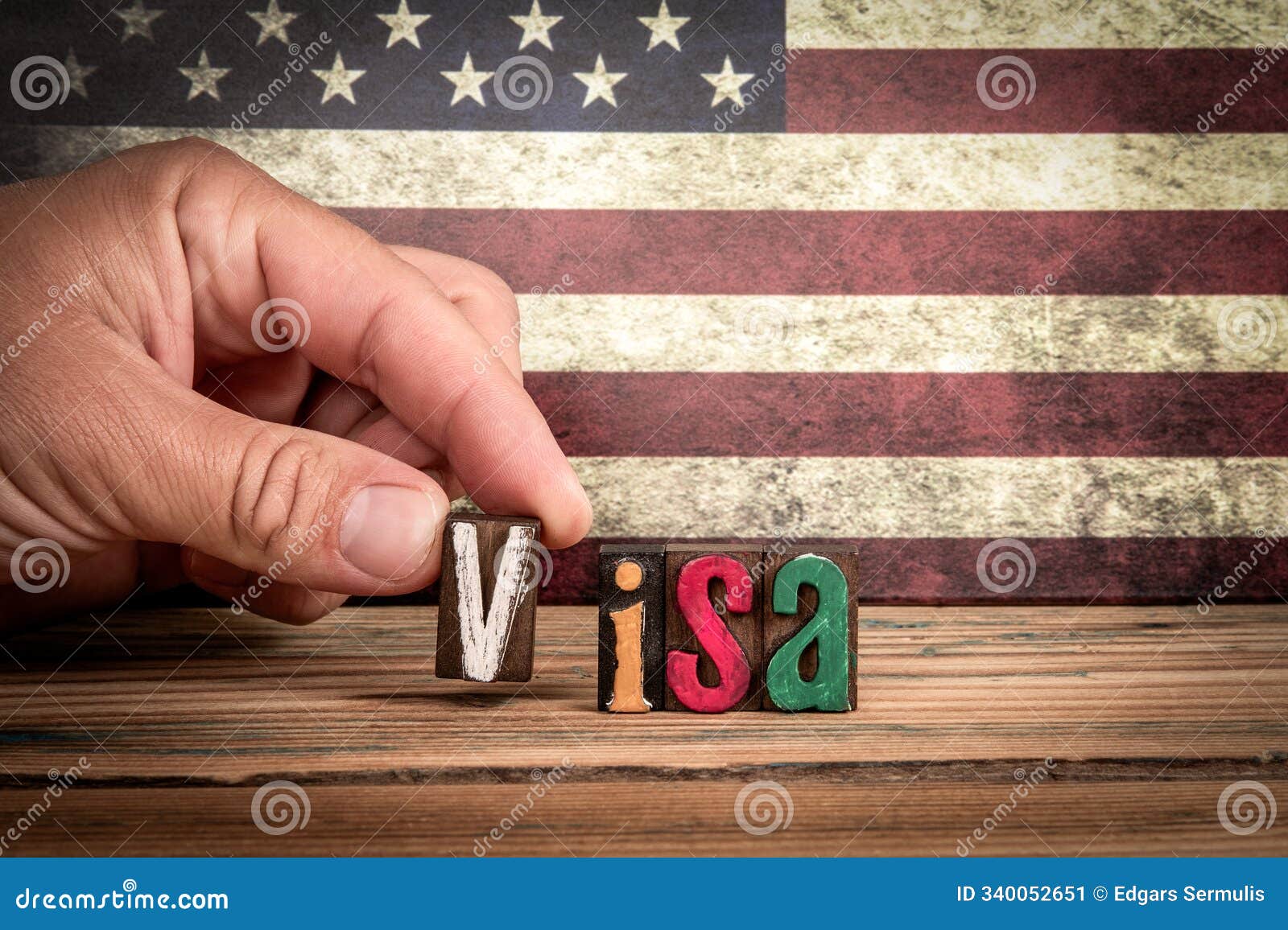 VISA. Colorful Letters of the Alphabet on a Wooden Texture Table Stock ...