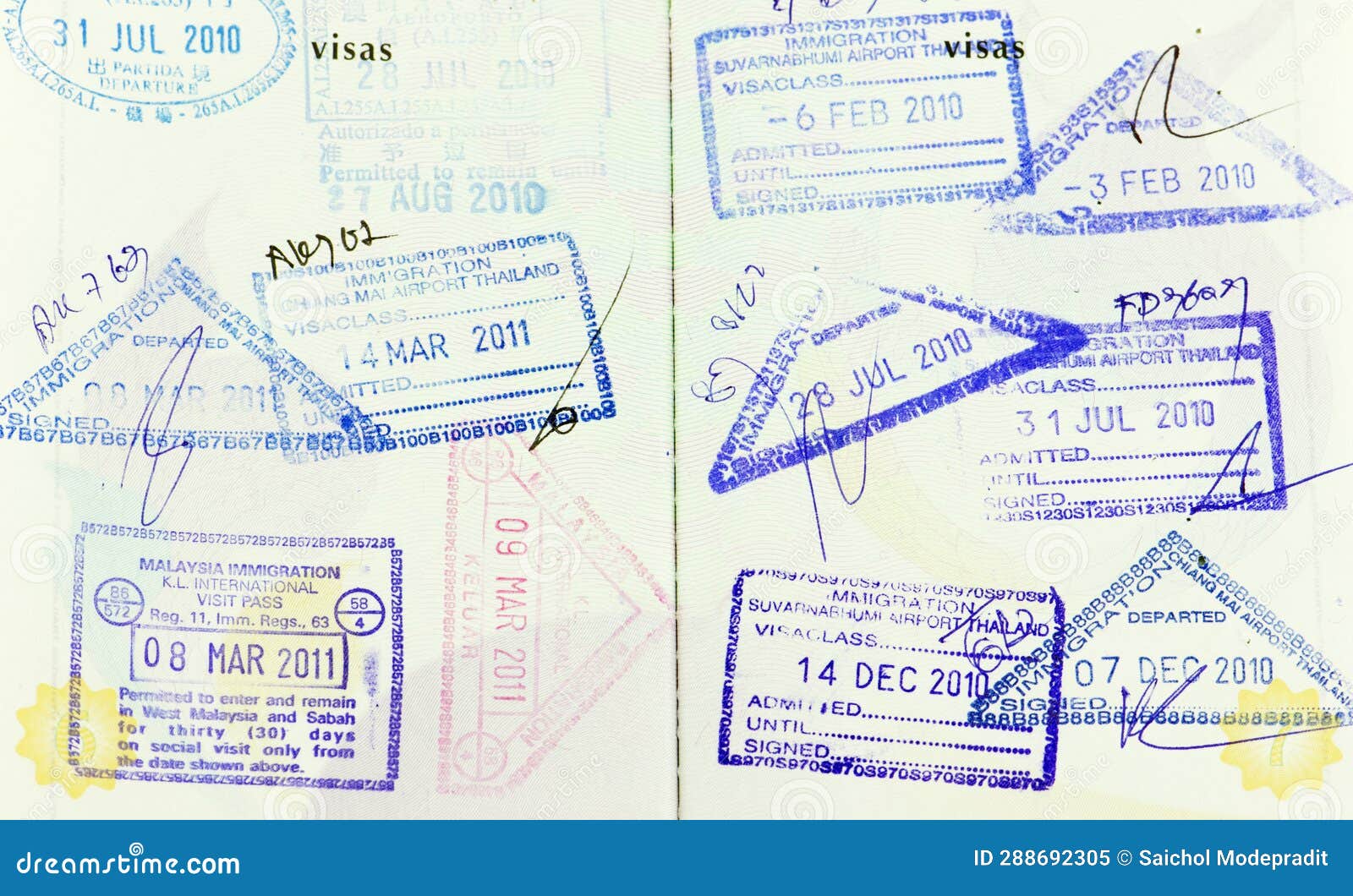Visa and Customs Stamps in Passports for Background Stock Image - Image ...