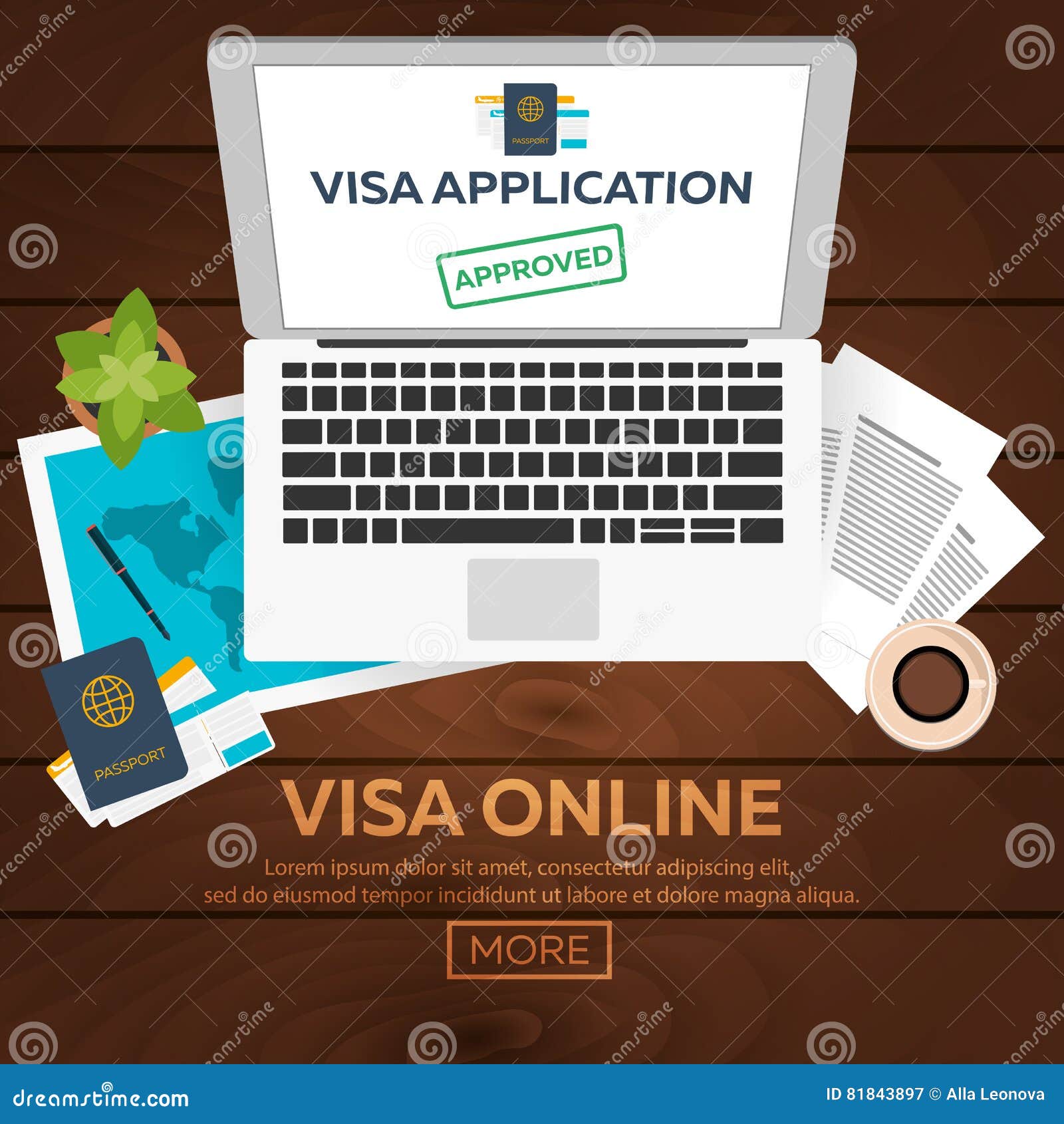 Visa Online. Visa Application. Document for Travel. Vector Flat ...