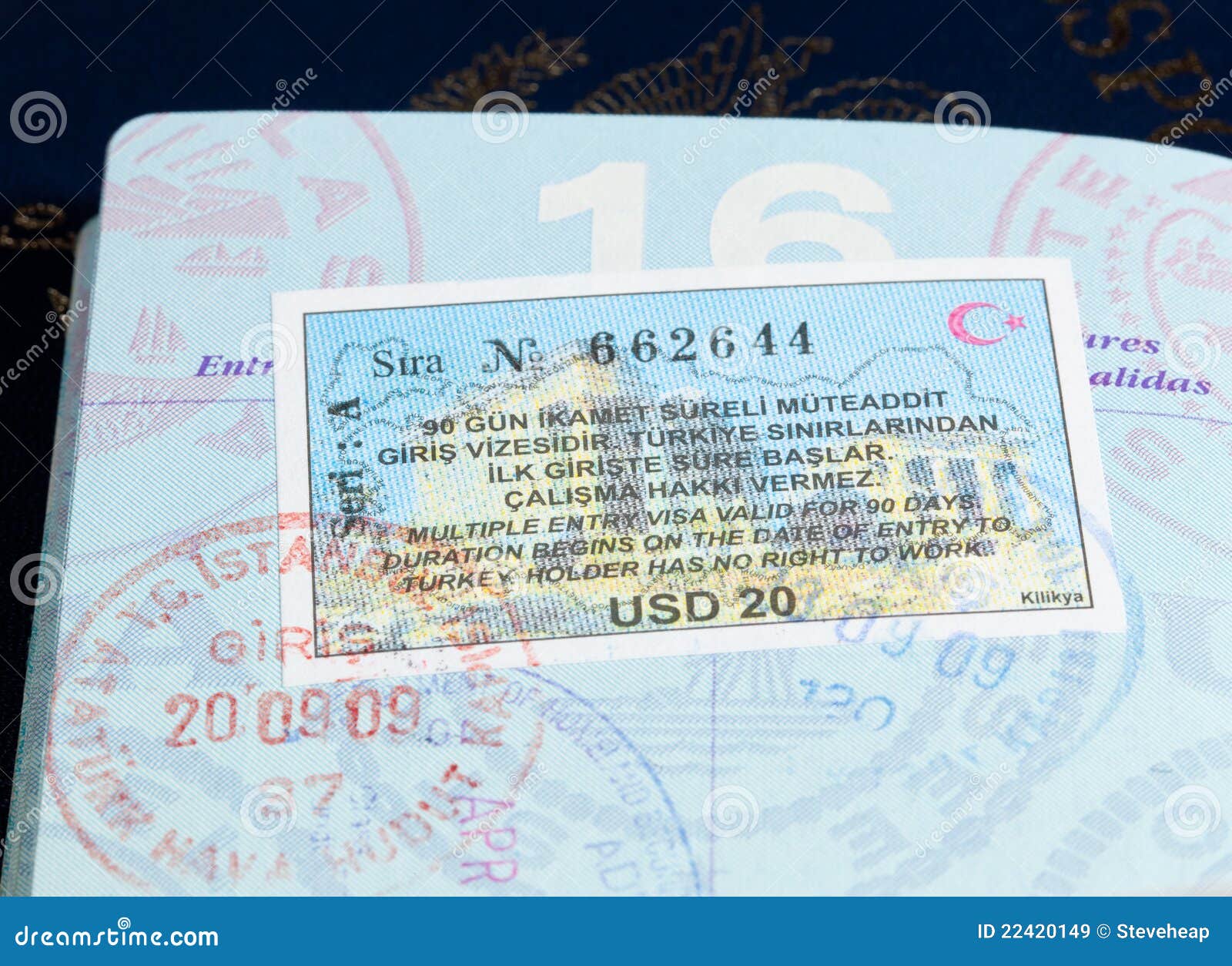 Visa stamps in US passport stock image. Image of foreign - 22420149