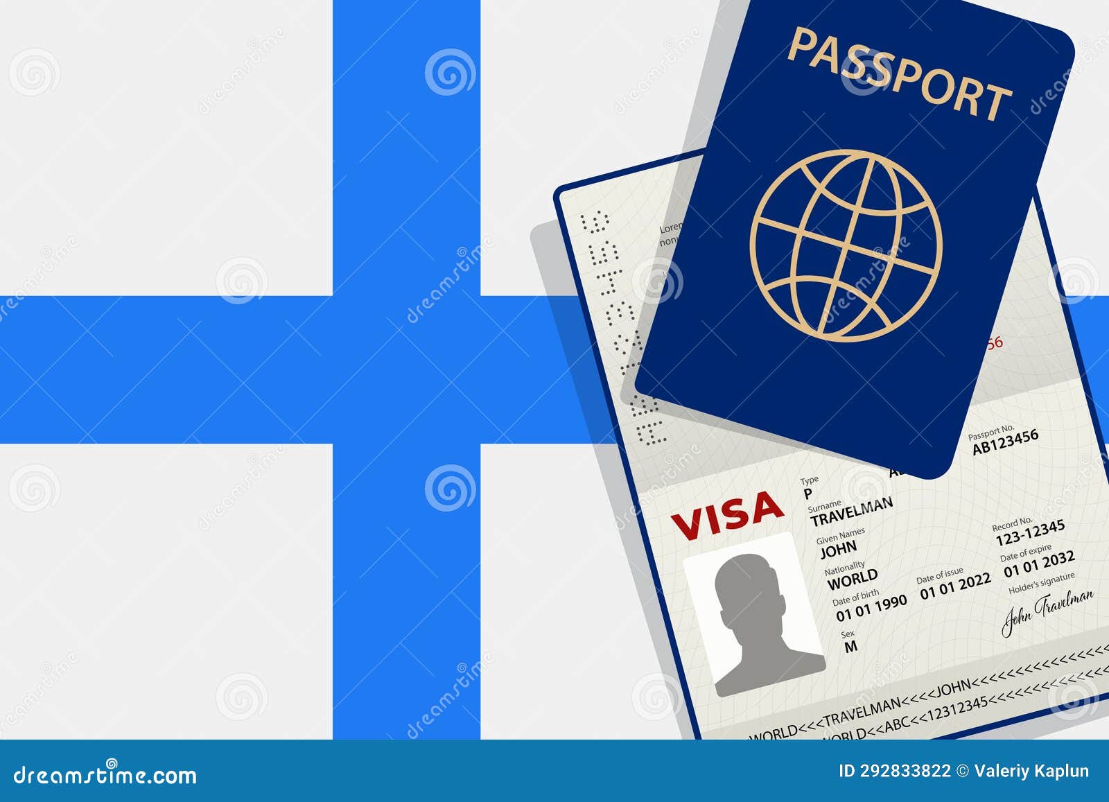 Visa To Finland and Passport. Finland Flag Background. Vector ...