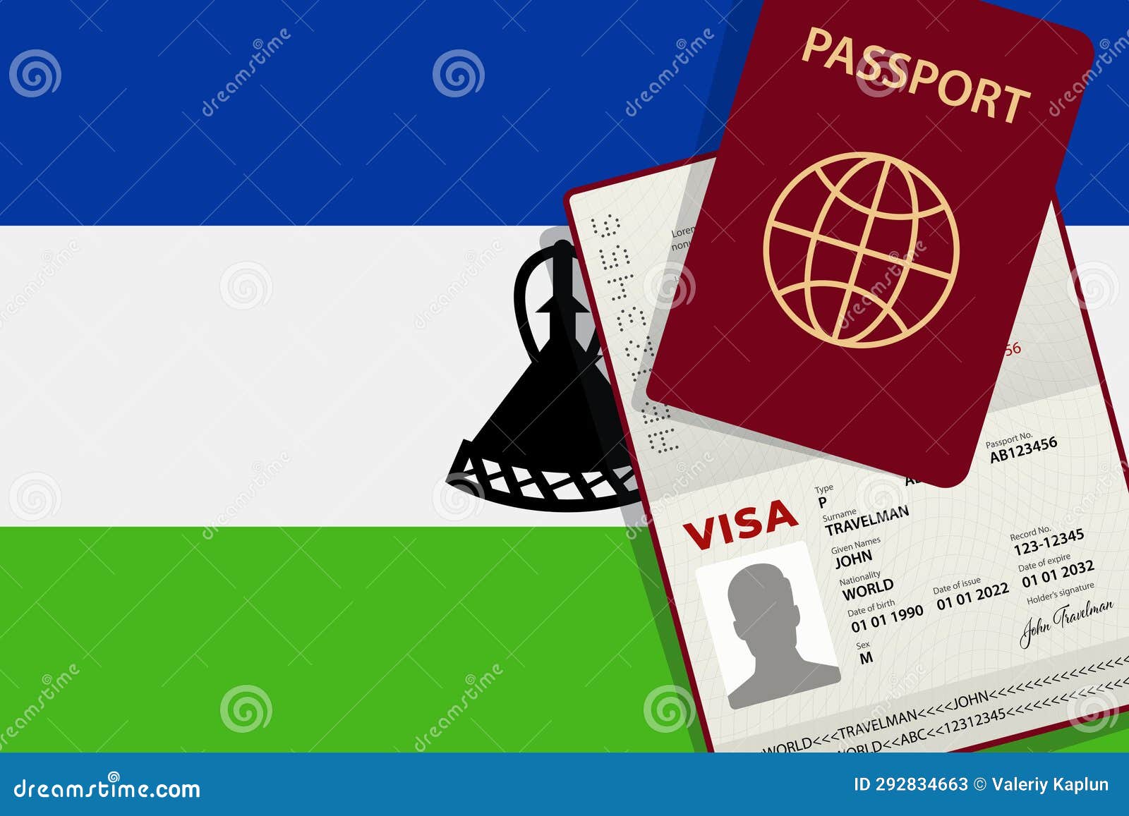Visa To Lesotho and Passport. Lesotho Flag Background. Vector ...