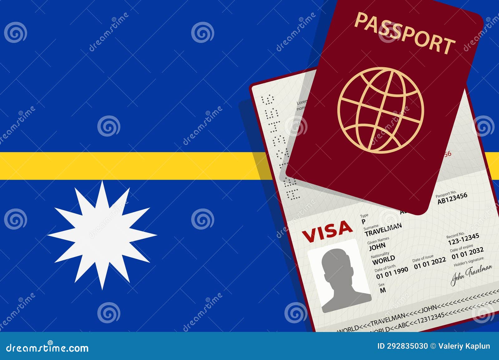 Visa To Nauru and Passport. Nauru Flag Background. Vector Illustration ...