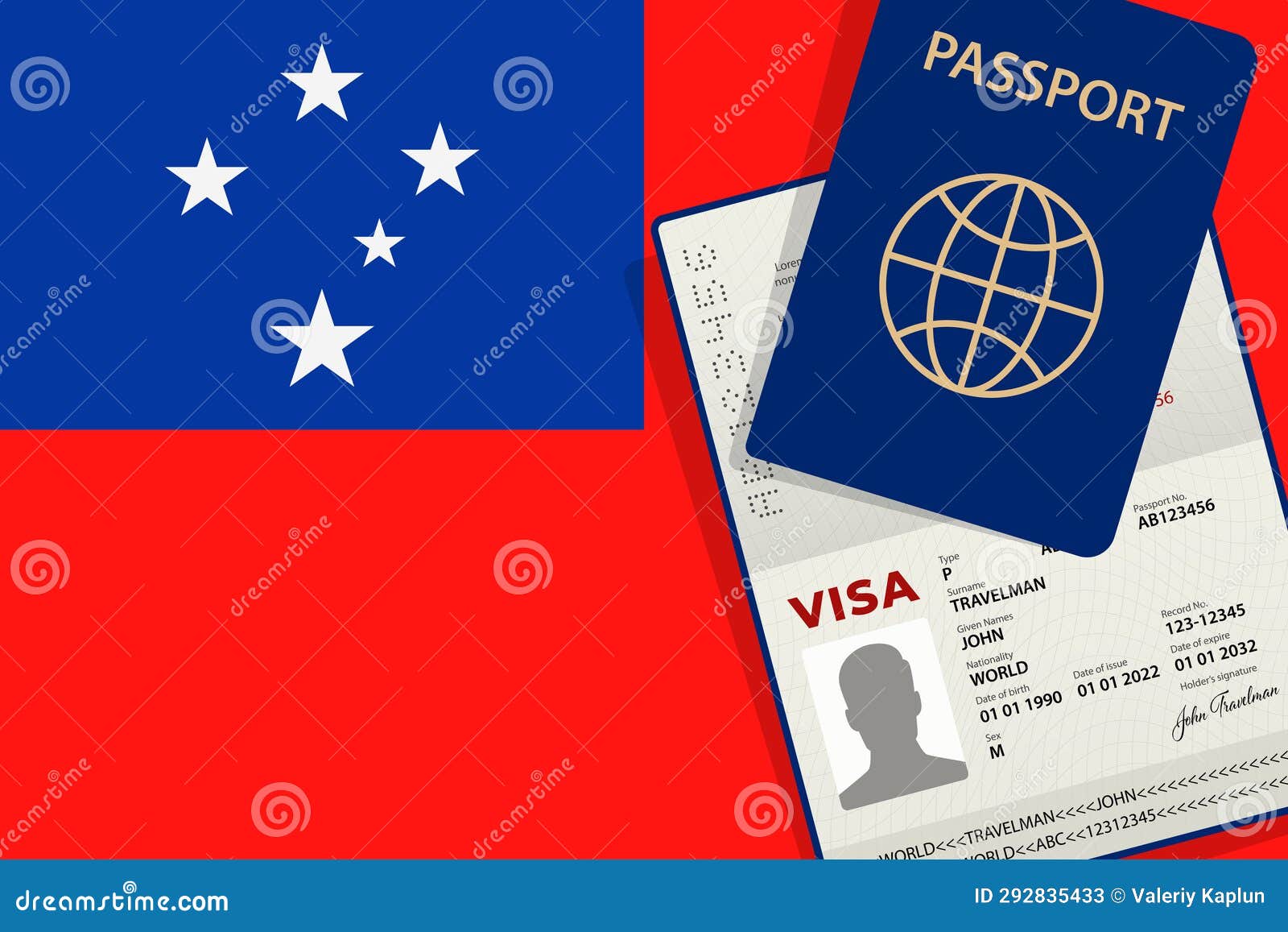 Visa To Samoa Passport. Samoan Flag Background. Vector Illustration ...