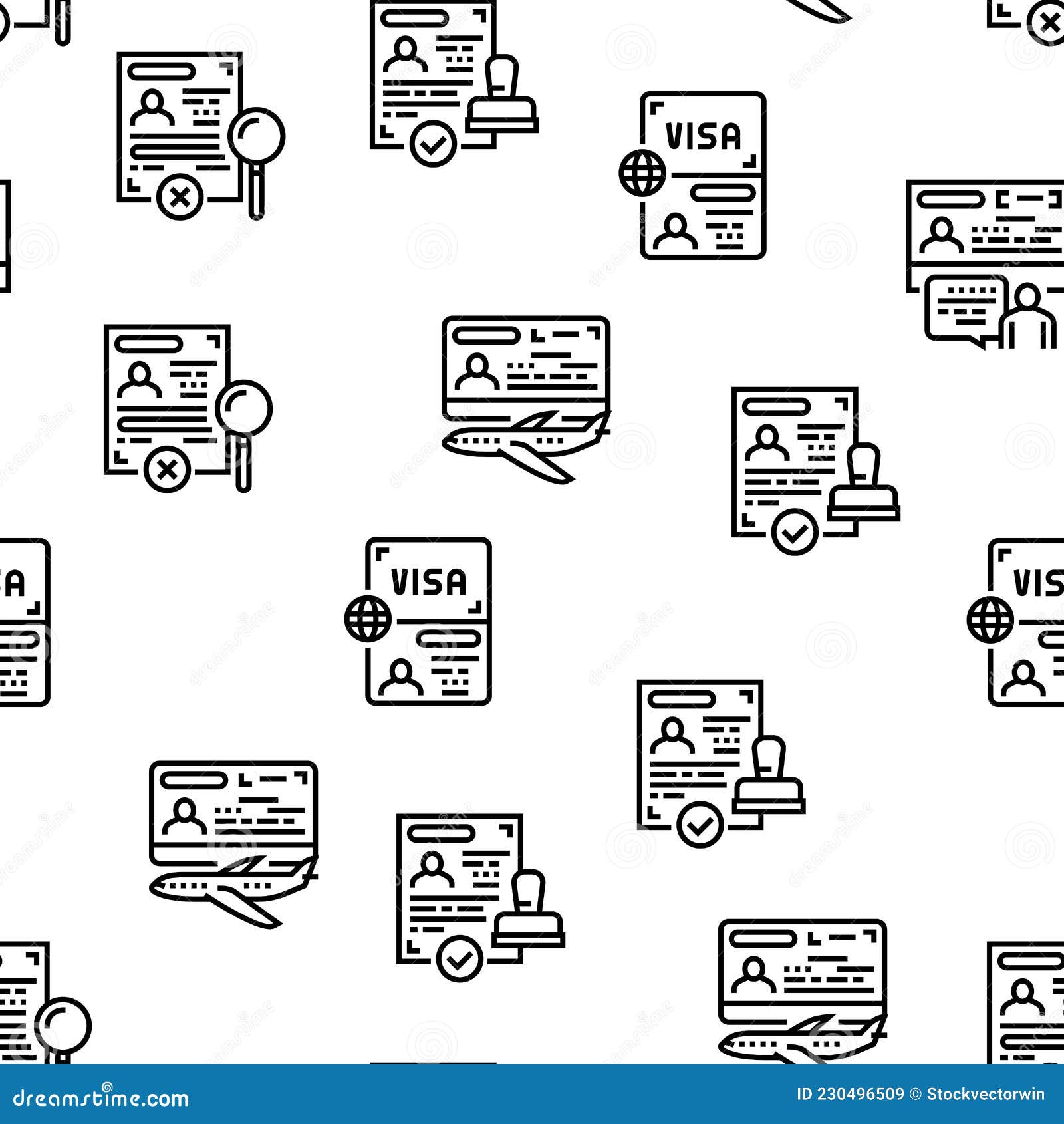 Visa for Traveling Vector Seamless Pattern Stock Vector - Illustration ...