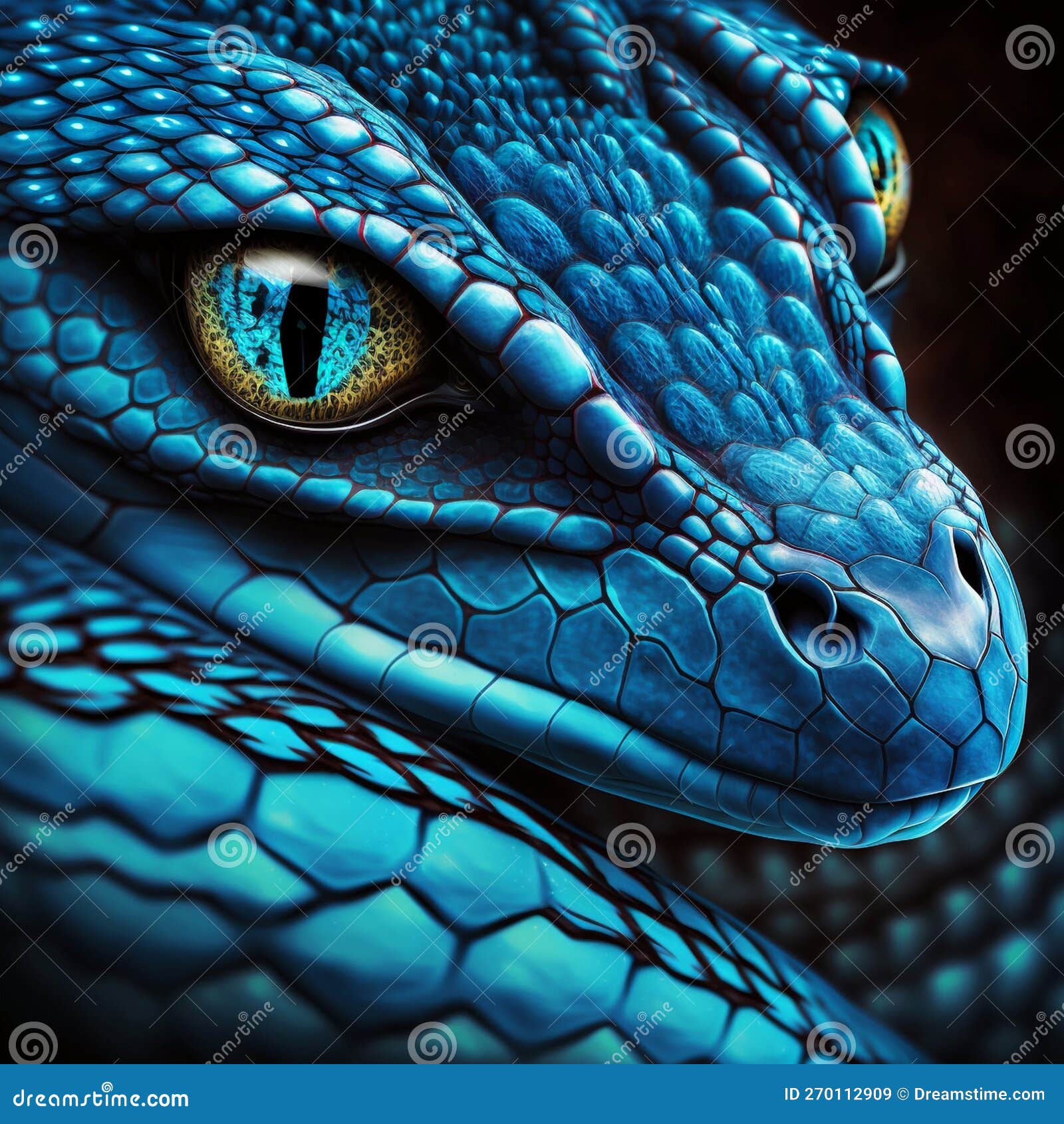 Visage De Closeuse De Serpent Bleu Viper. Couleuvre Oblique ...