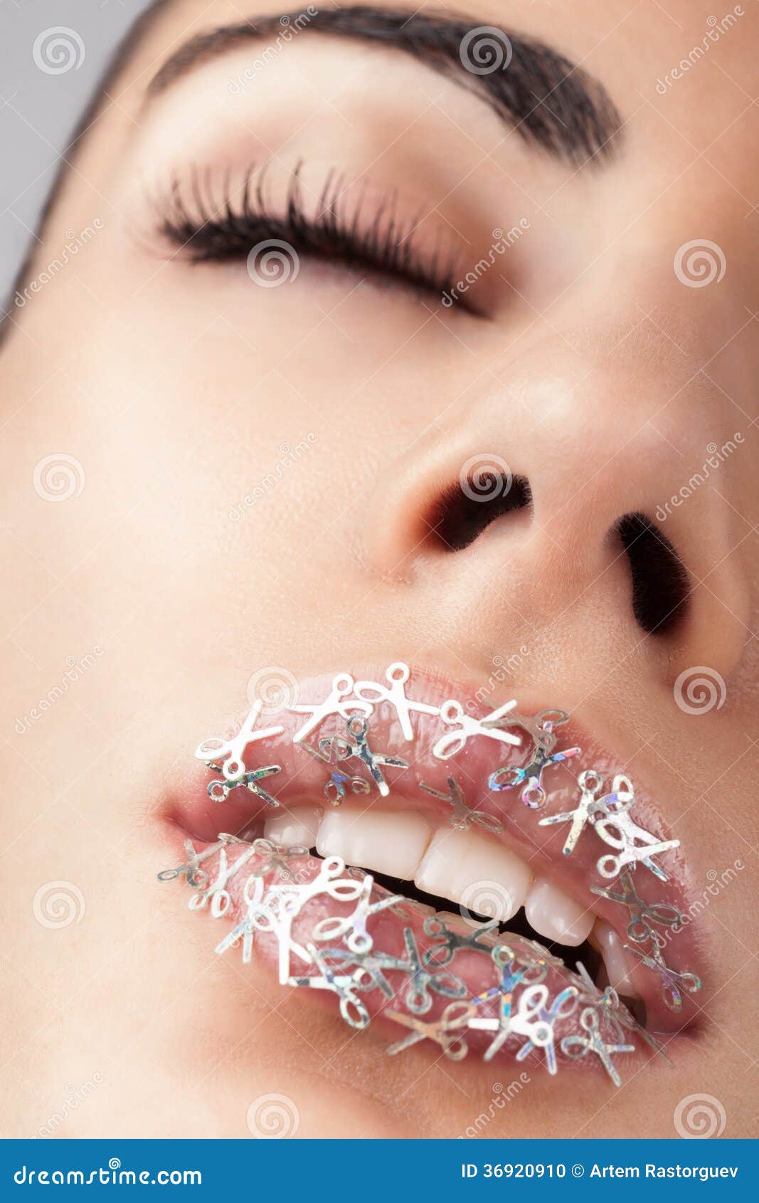 Visage with Little Scissors Stock Photo - Image of kiss, female: 36920910