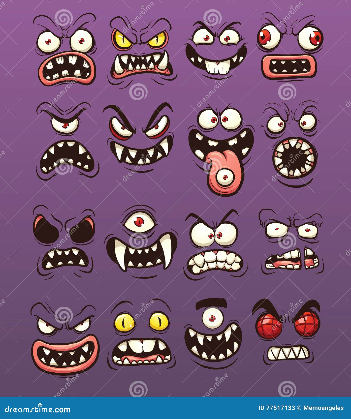 Visages de monstre illustration de vecteur. Illustration du avec - 77517133