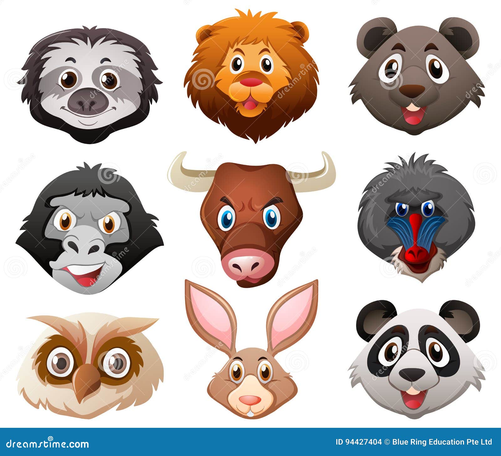 Visages Des Animaux Sauvages Illustration de Vecteur - Illustration du ...
