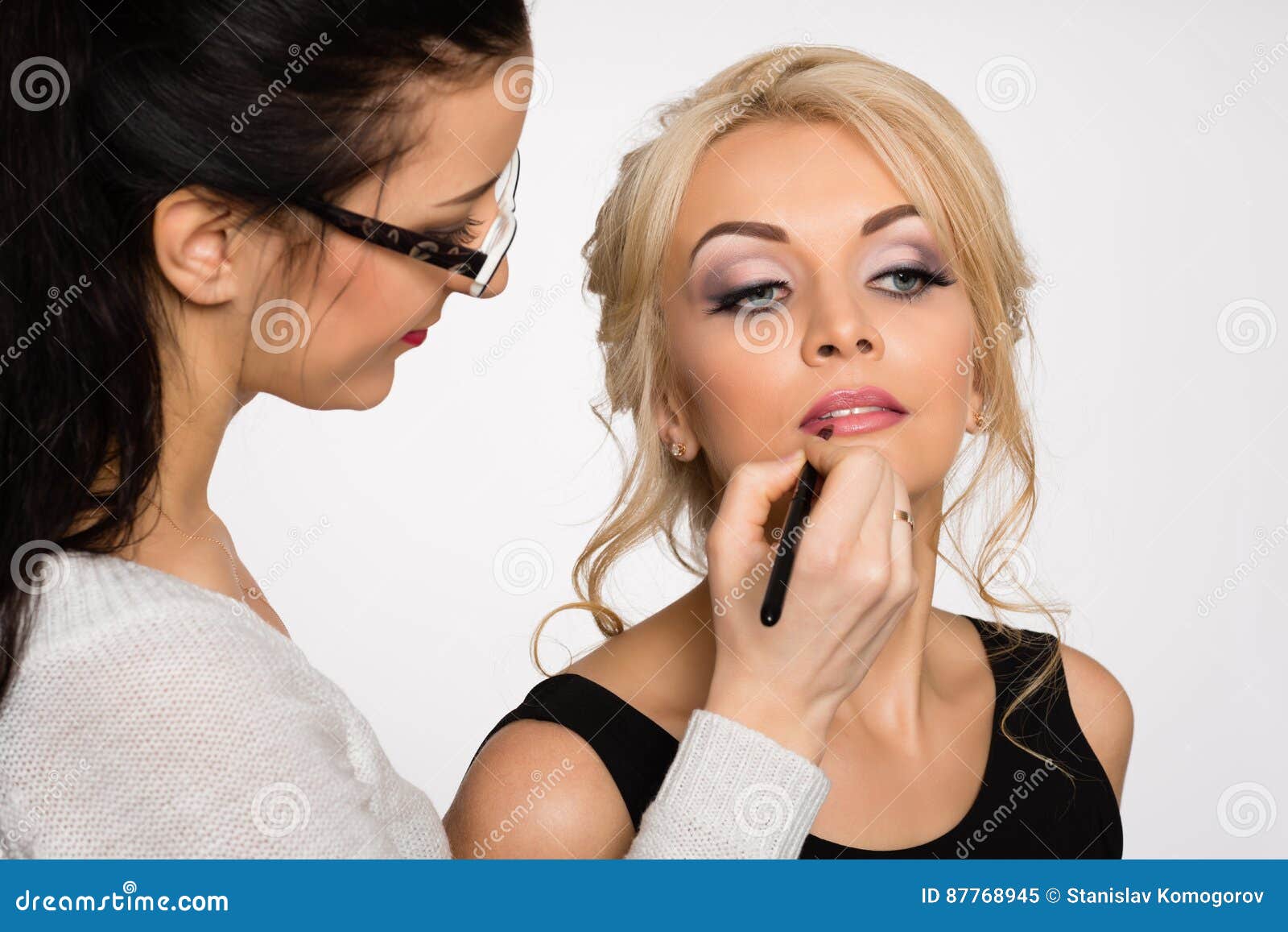 Visagiste Doing Make-up of a Beautiful Young Girl Stock Image - Image ...