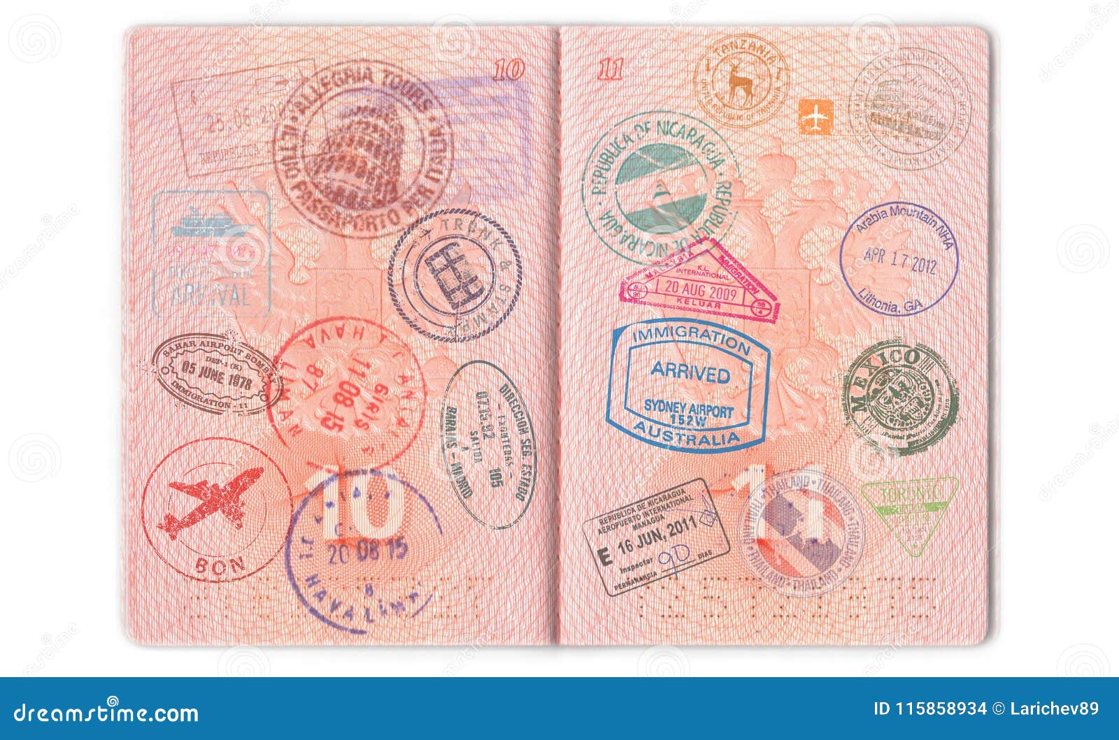 Visas, Stamps, Seals in the Passport. Background with Various Editorial ...