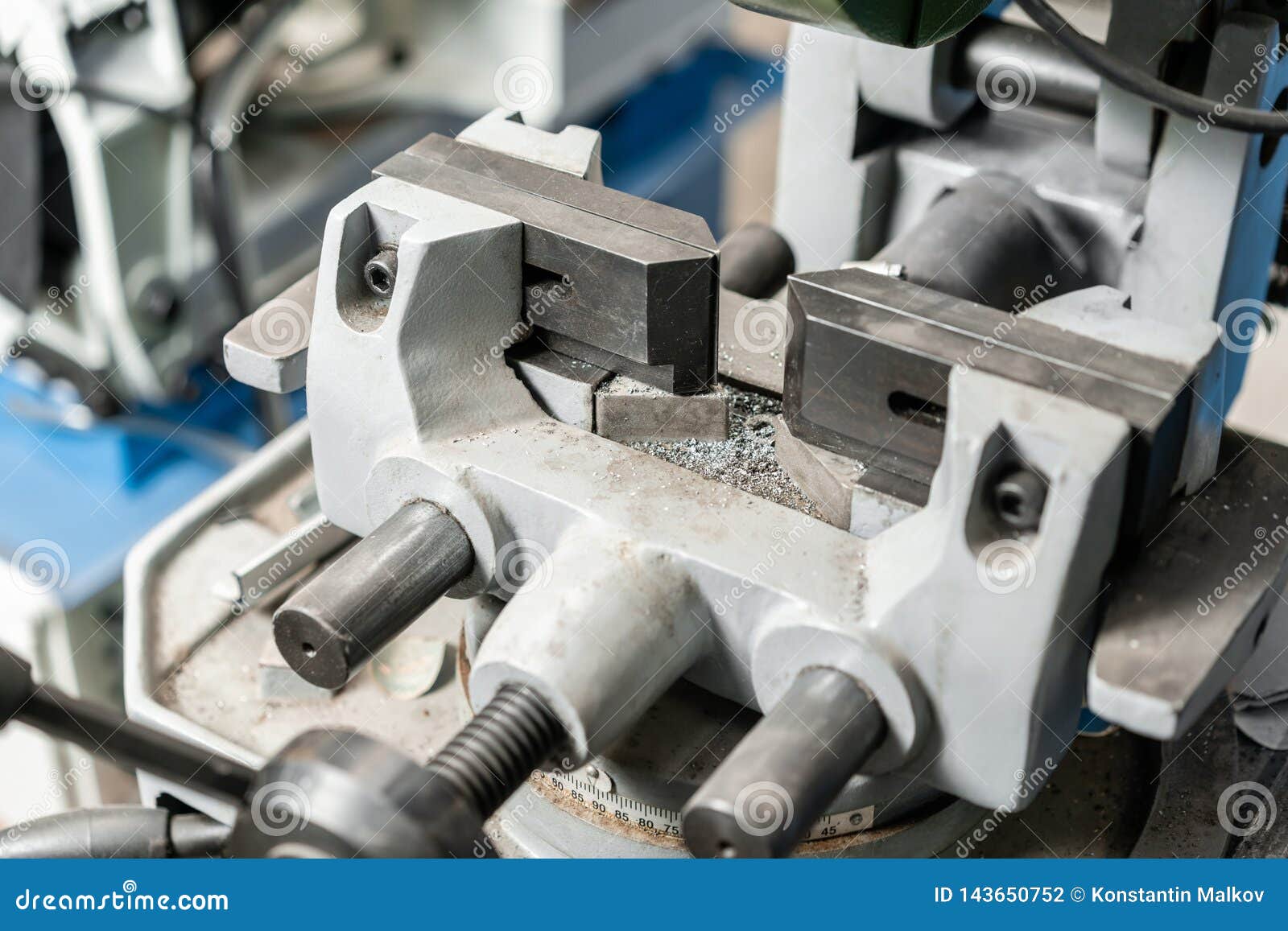 Vise To Secure the Workpiece. Circular Saw Machine. Cutting a Metal and ...