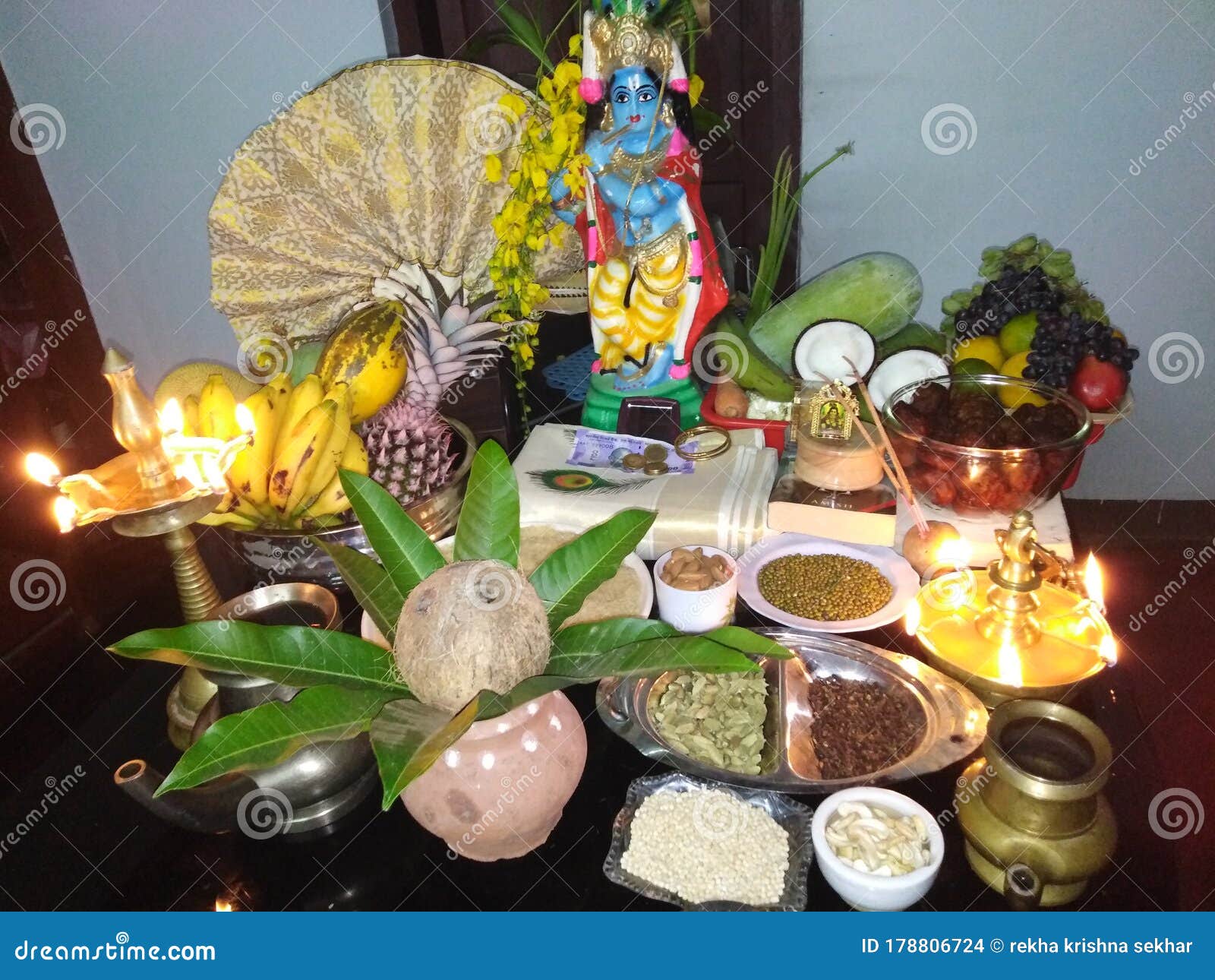 Vishukkani with Lord Krishna Stock Photo - Image of flower, lord: 178806724