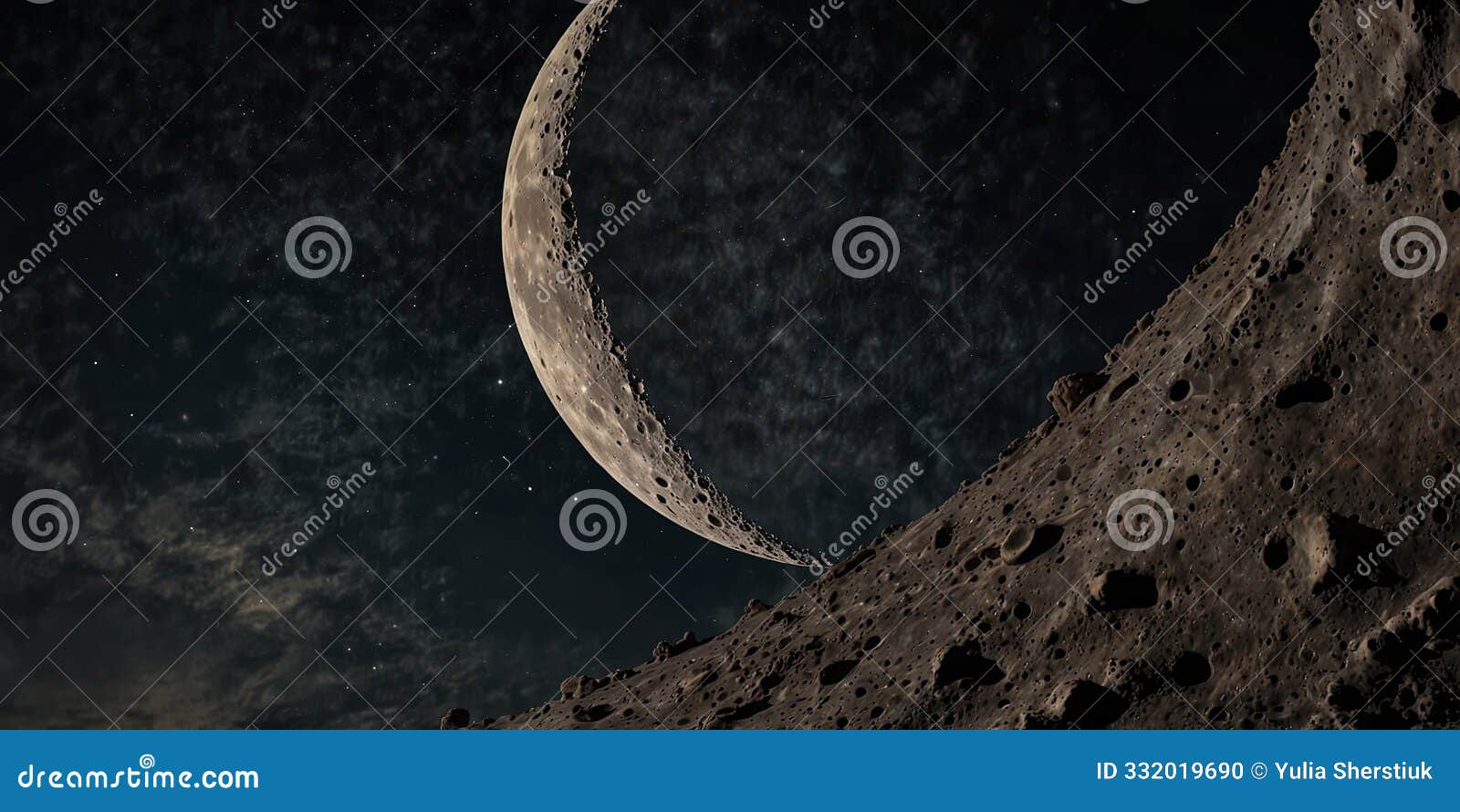 Visible Craters on Crescent Moon with Empty Space on Side. Stock Photo ...