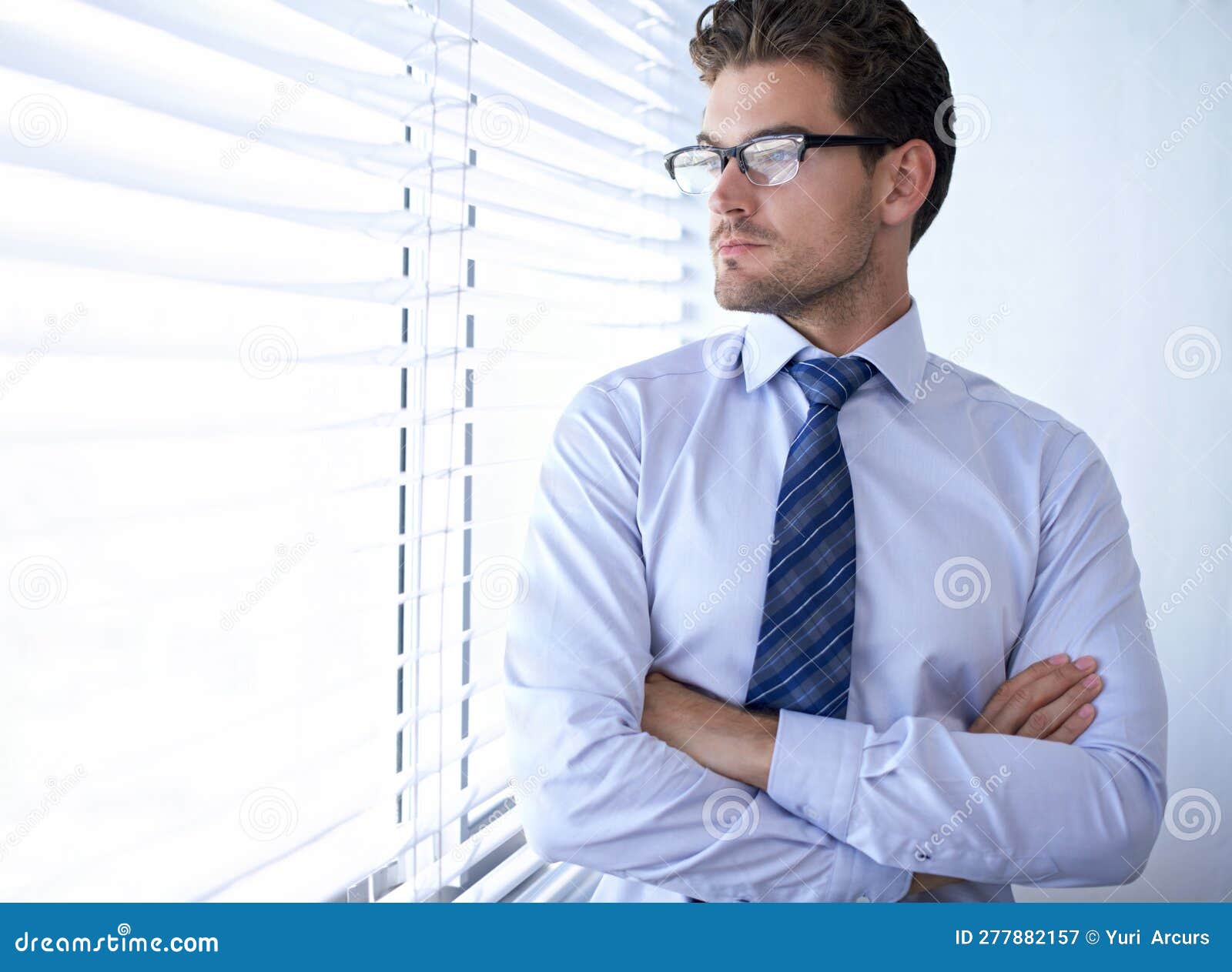 The Vision of an Ambitious Man. a Handsome Businessman Standing in His ...