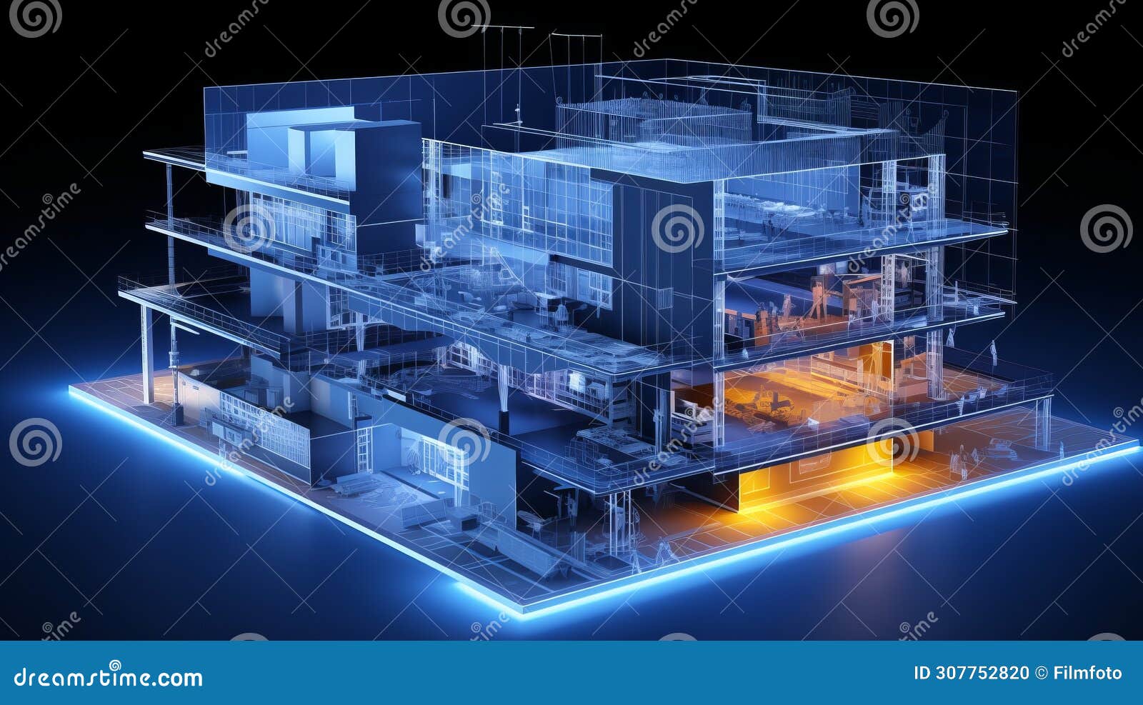 Vision Of Architecture Of A 3d Model House Project With Blueprint ...