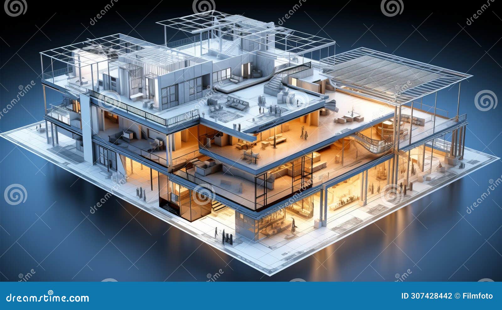 Vision of Architecture of a 3d Model House Project with Blueprint ...
