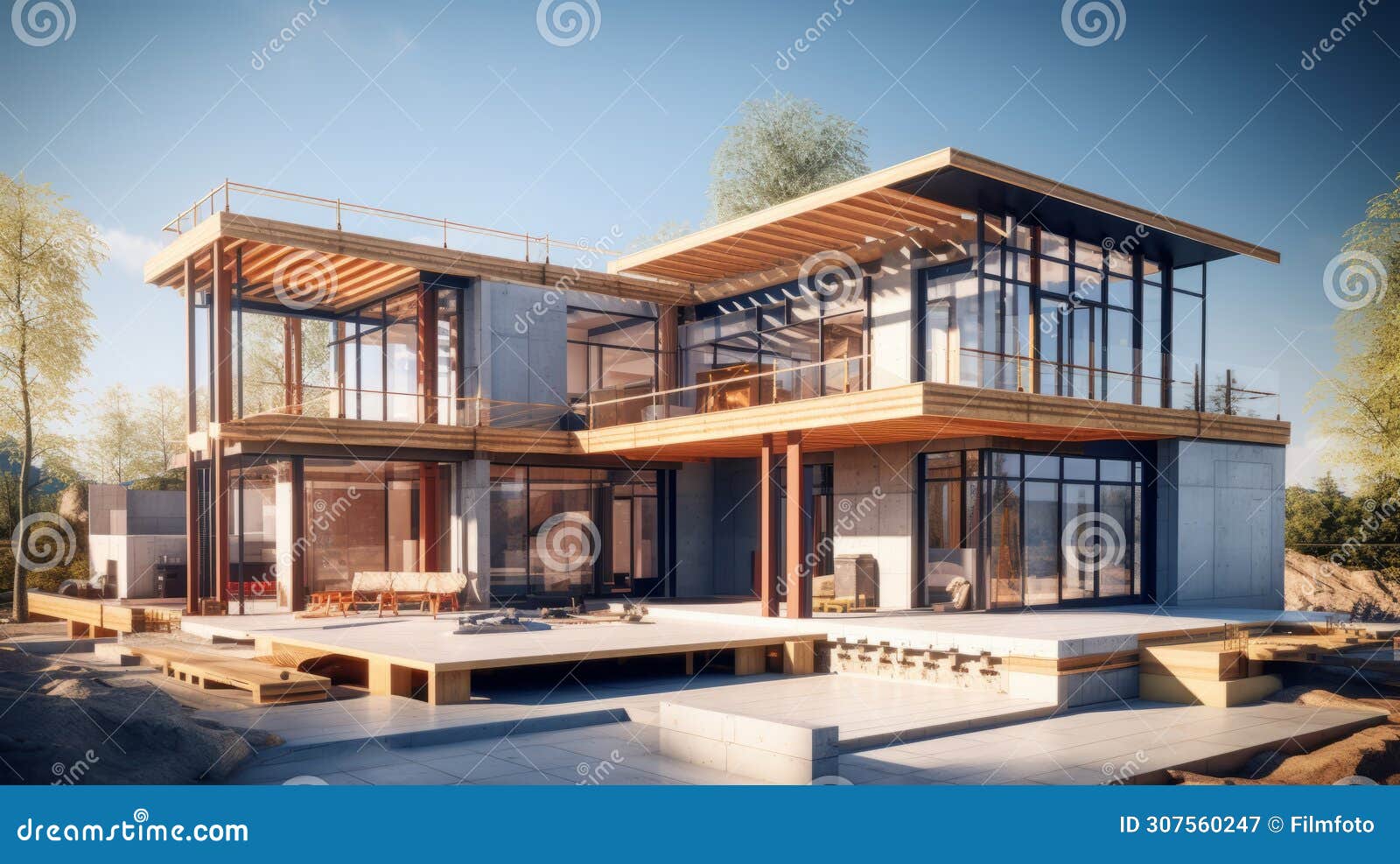 Vision Of Architecture Of A 3d Model House Project With Blueprint ...