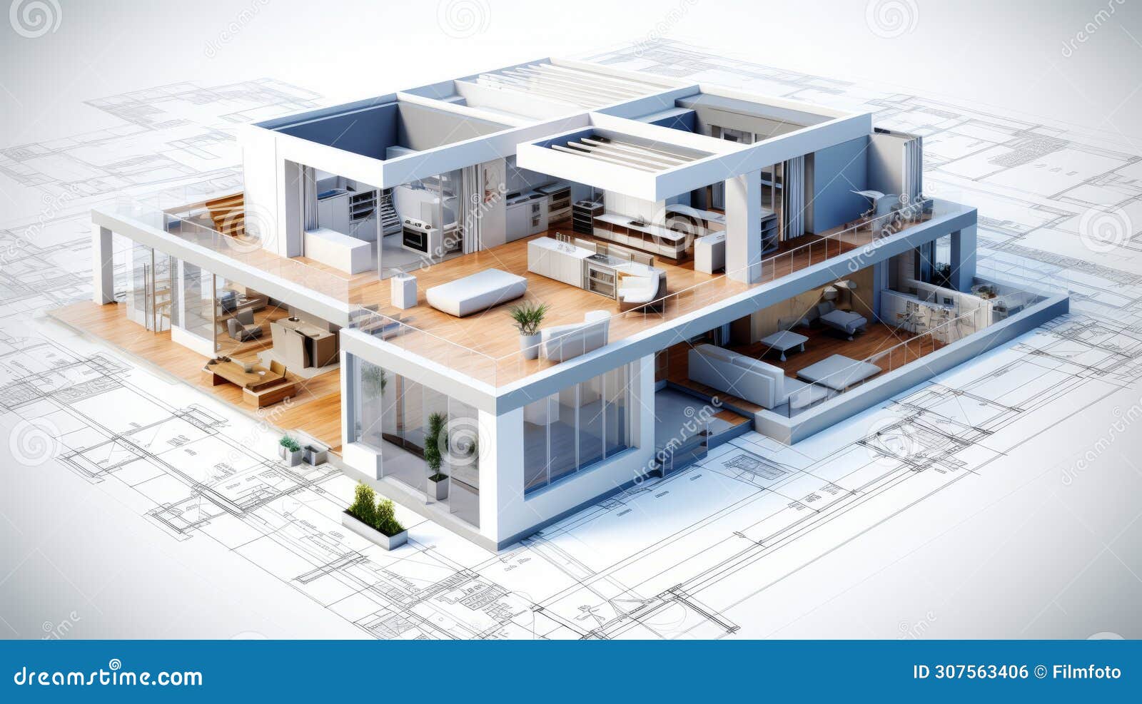 Vision of Architecture of a 3d Model House Project with Blueprint ...