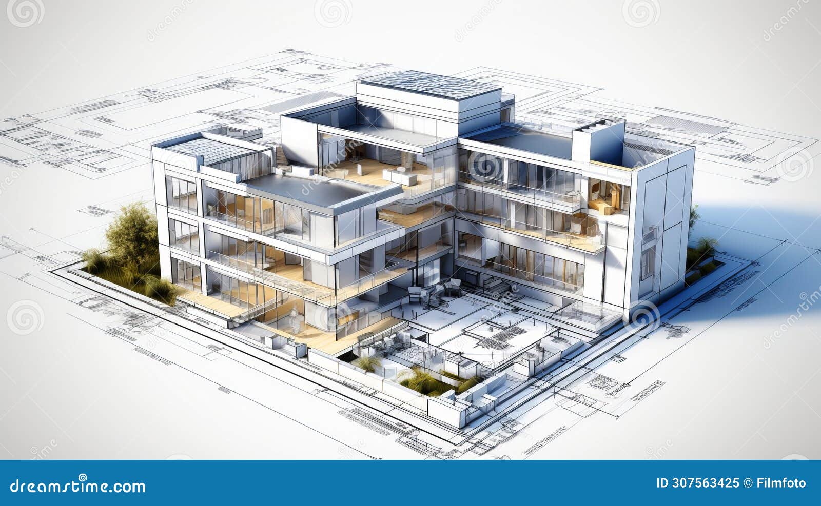 Vision of Architecture of a 3d Model House Project with Blueprint ...