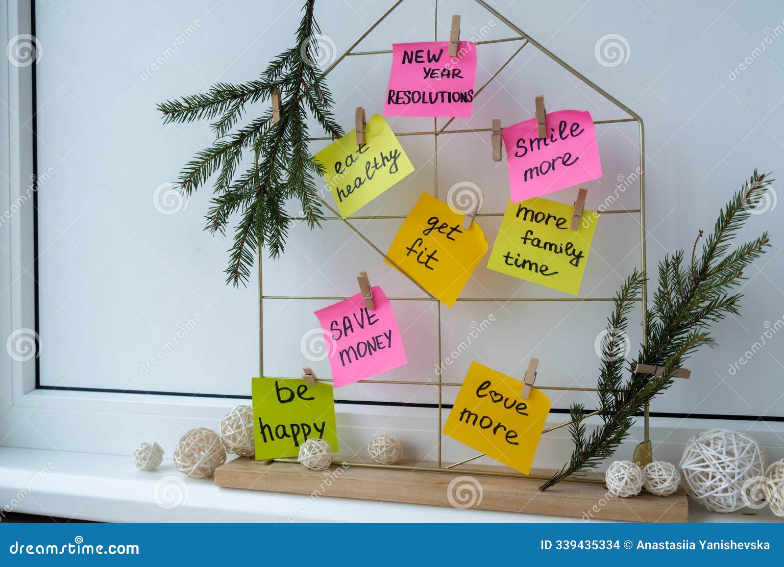 Vision Board with New Year Resolutions Aims Goals on Sticky Notes ...
