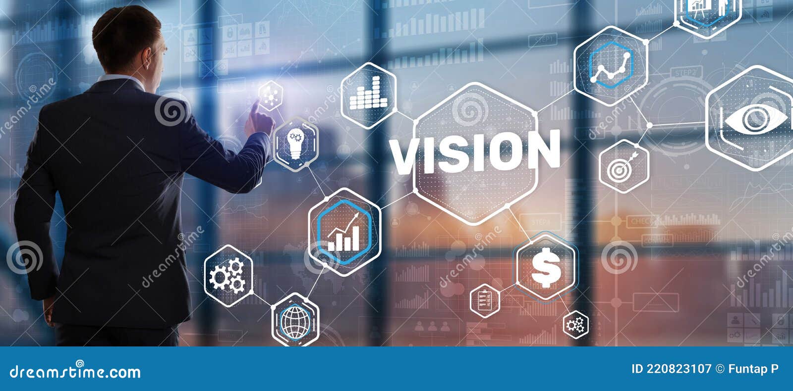 Vision. Business People and Modern City on Background Stock Image ...