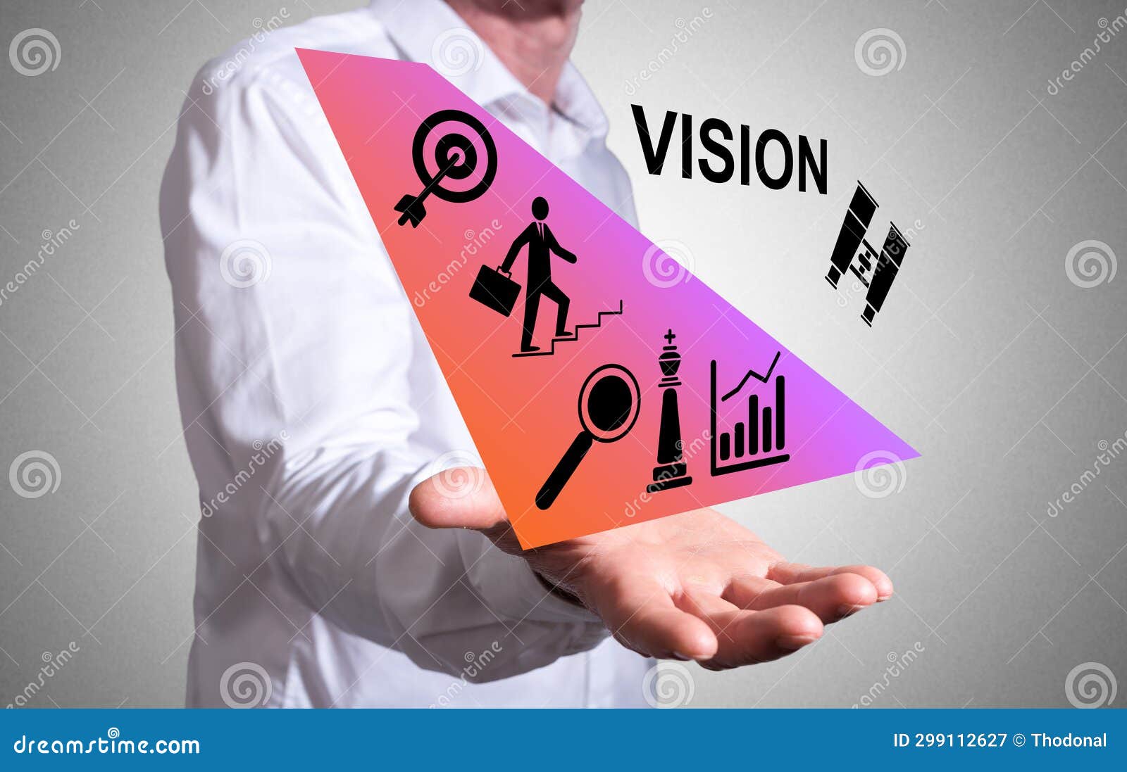 Vision Concept Above a Human Hand Stock Image - Image of symbol, word ...