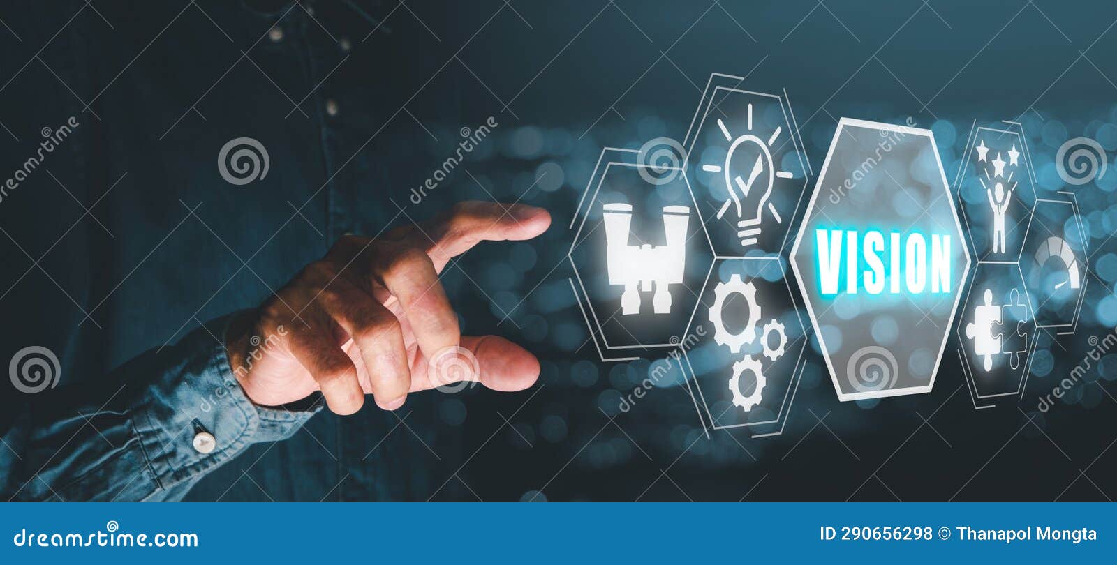 Businessman Hand Touching Vision Icon on Virtual Screen Stock Photo ...