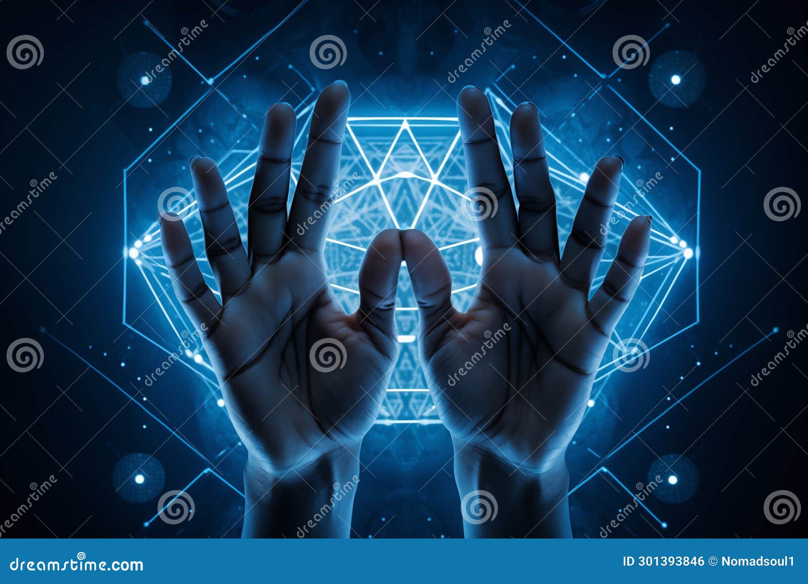 Connectivity and Unity Background with Human Hands Holding Crystal ...