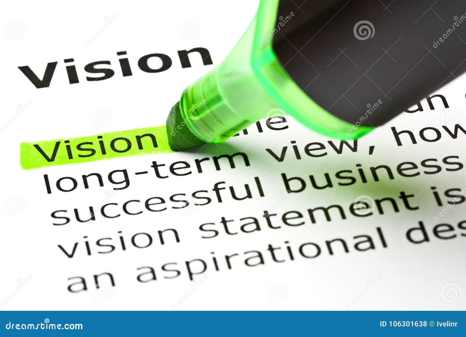 Vision Dictionary Definition Green Marker Stock Photo - Image of book ...