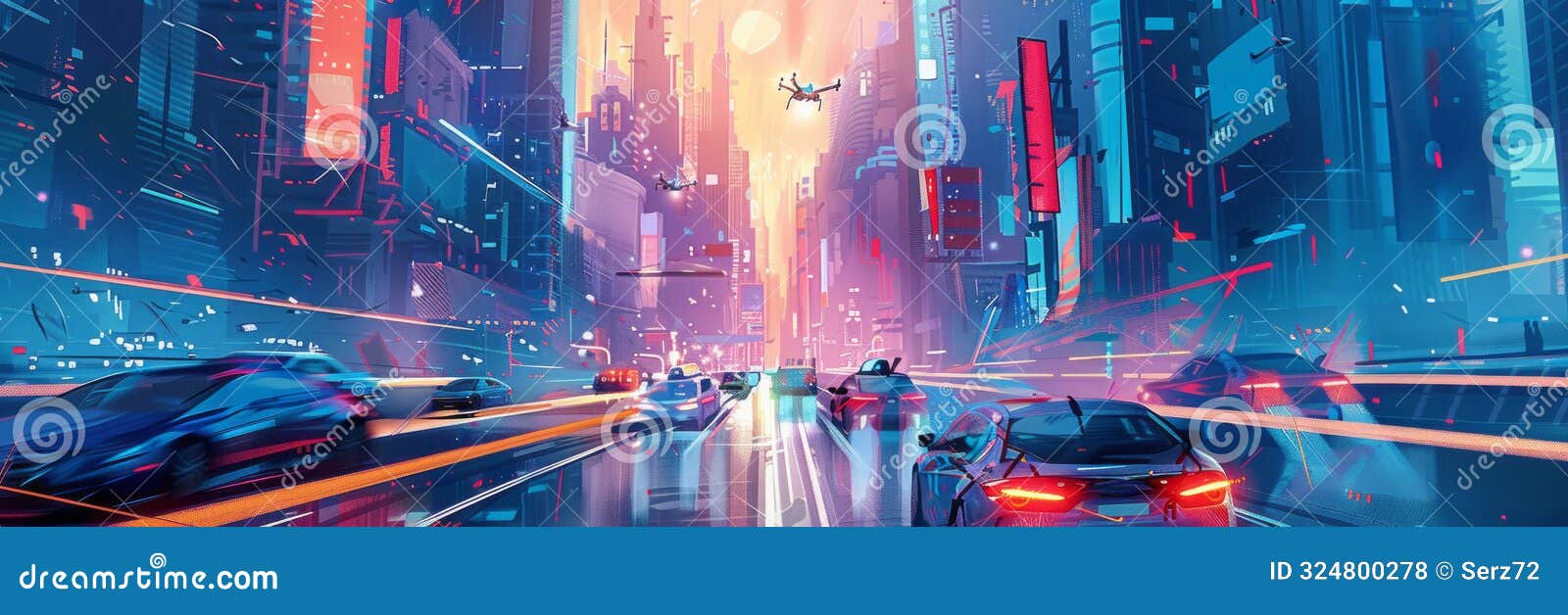 A Vision Of The Future Unfolds In A Cityscape With Autonomous Vehicles ...