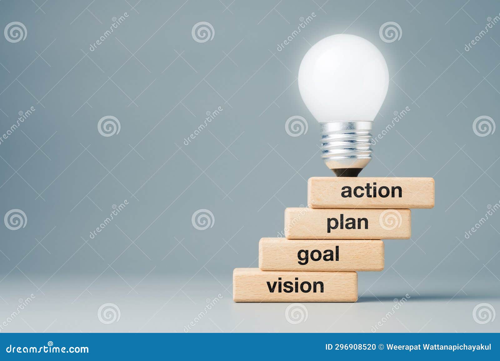 Vision, Goal, Plan, Action on Growth Step Stock Photo - Image of light ...