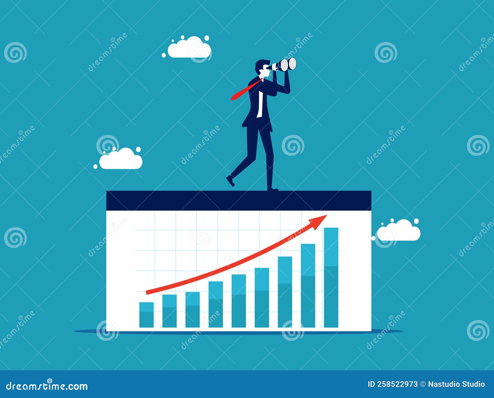 Vision of Growth. Businessman Looking with Binoculars on a Growing ...
