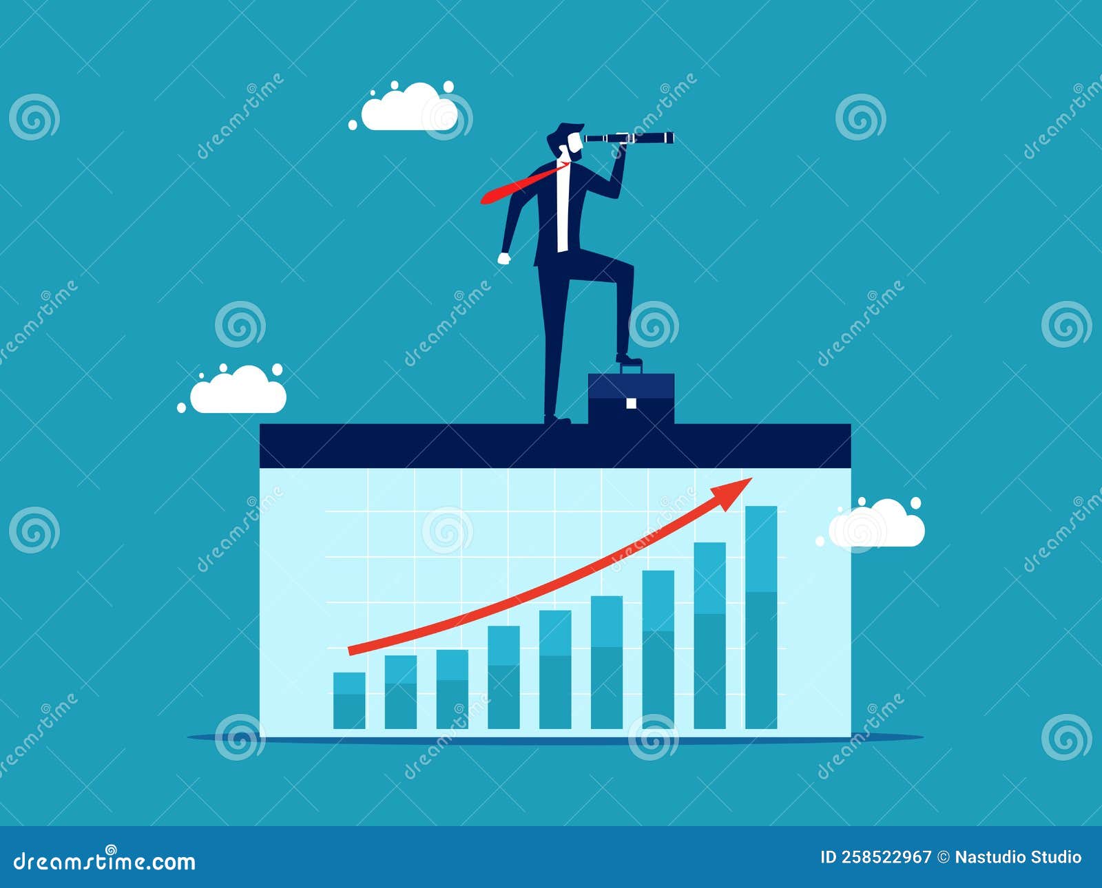 Vision of Growth. Businessman Looking with Binoculars on a Growing ...