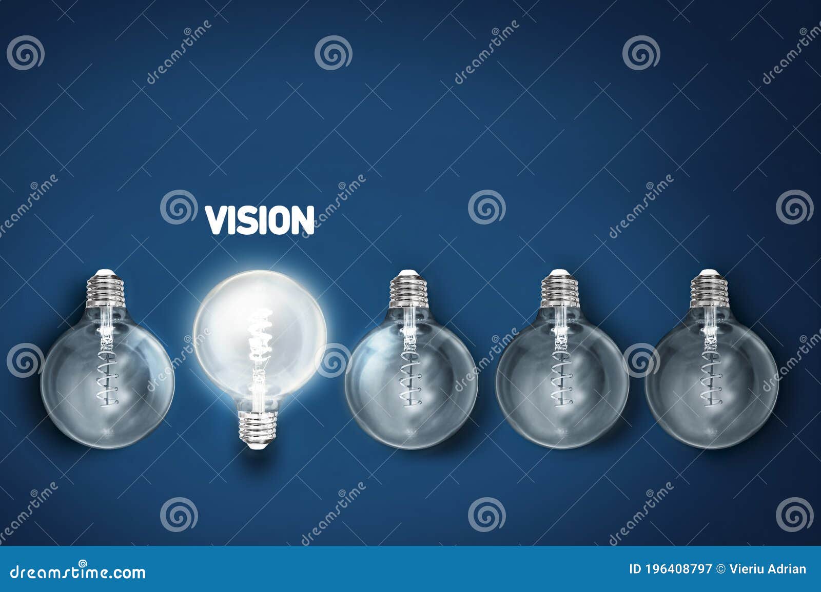 Vision , Illuminated Light Bulb Row Dim Ones Concept Solution Stock ...