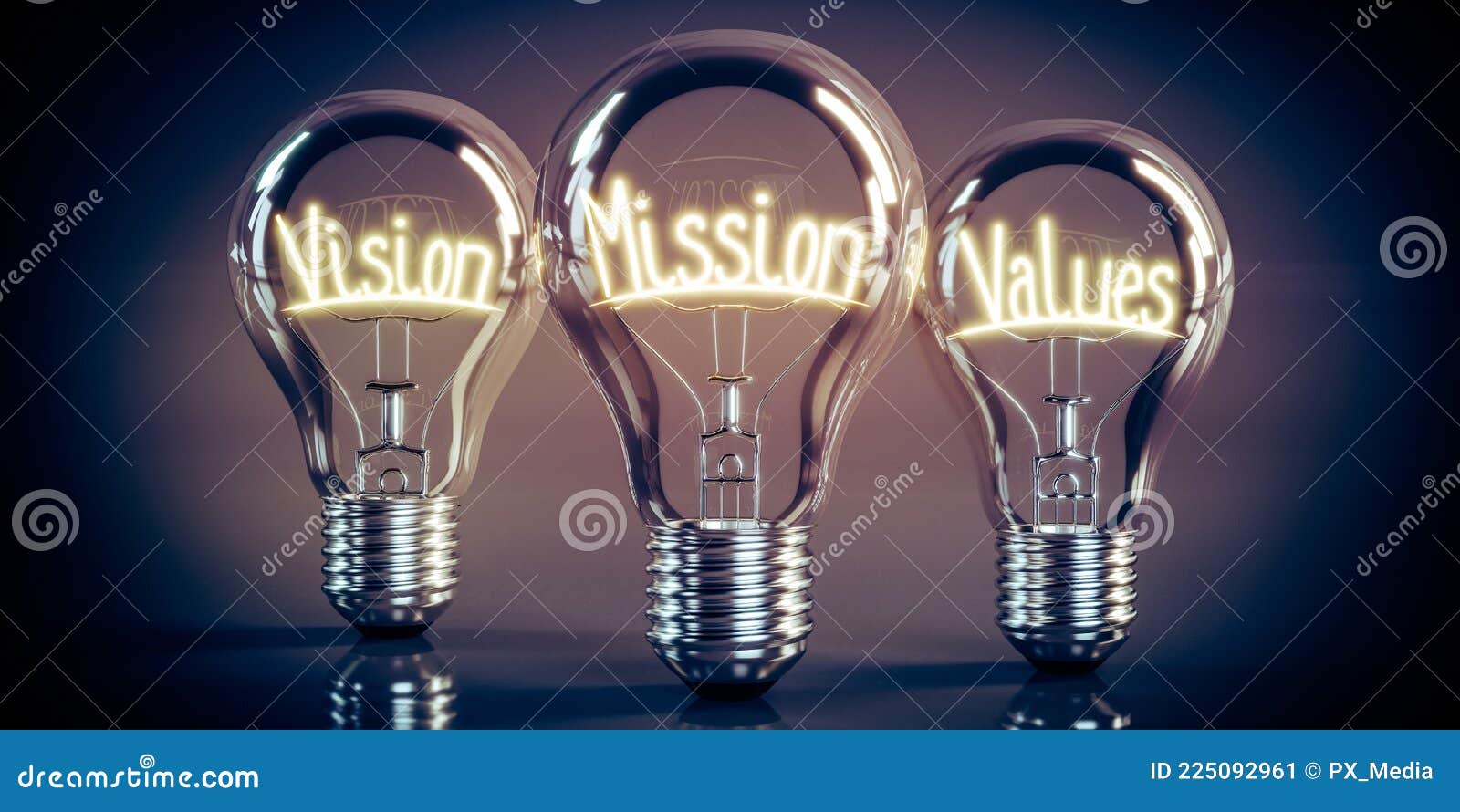 Vision, Mission, Values - Shining Light Bulbs Stock Illustration ...