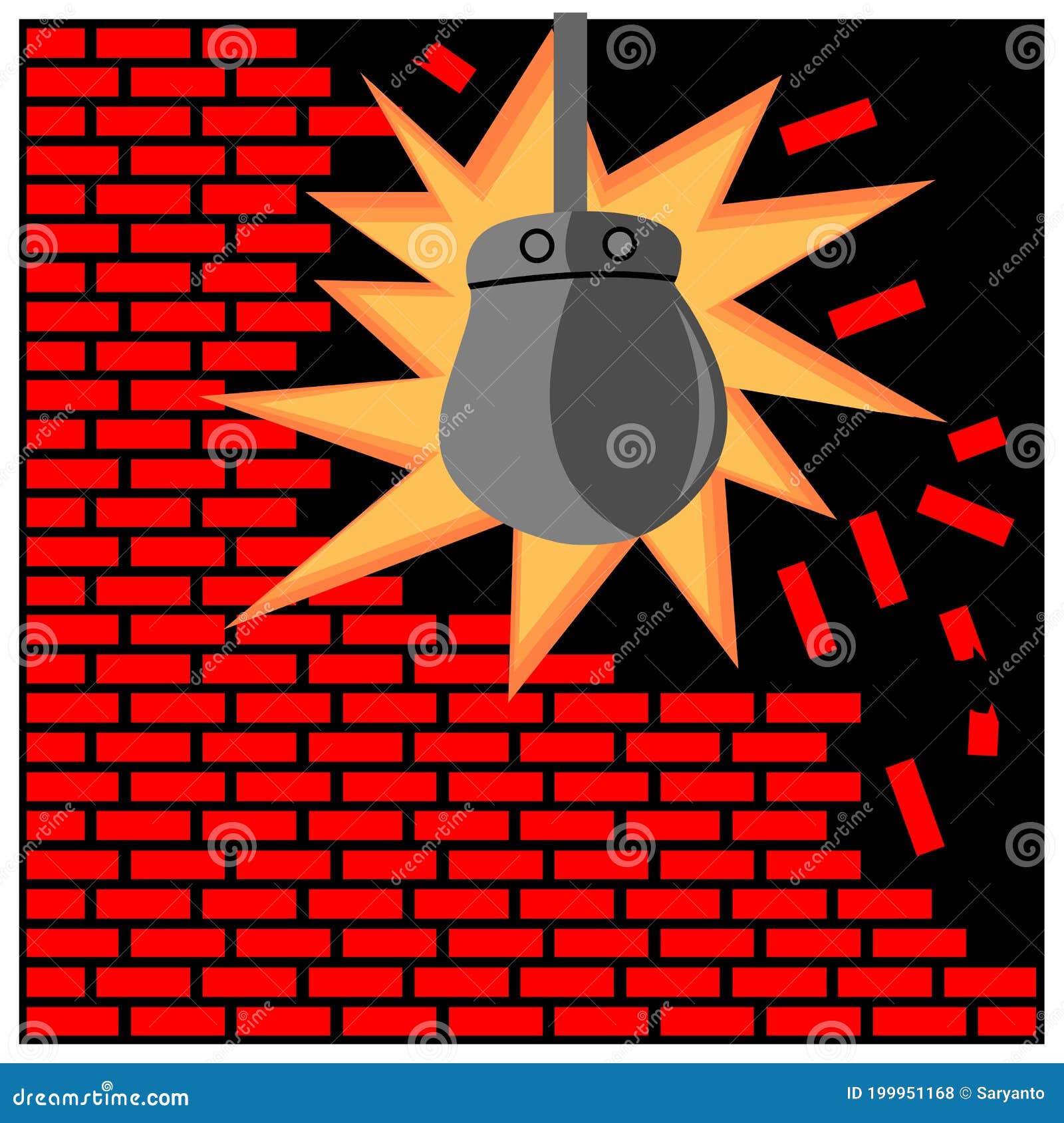 Wrecking Ball Smashing into a Brick Wall. Vector Illustration Stock ...