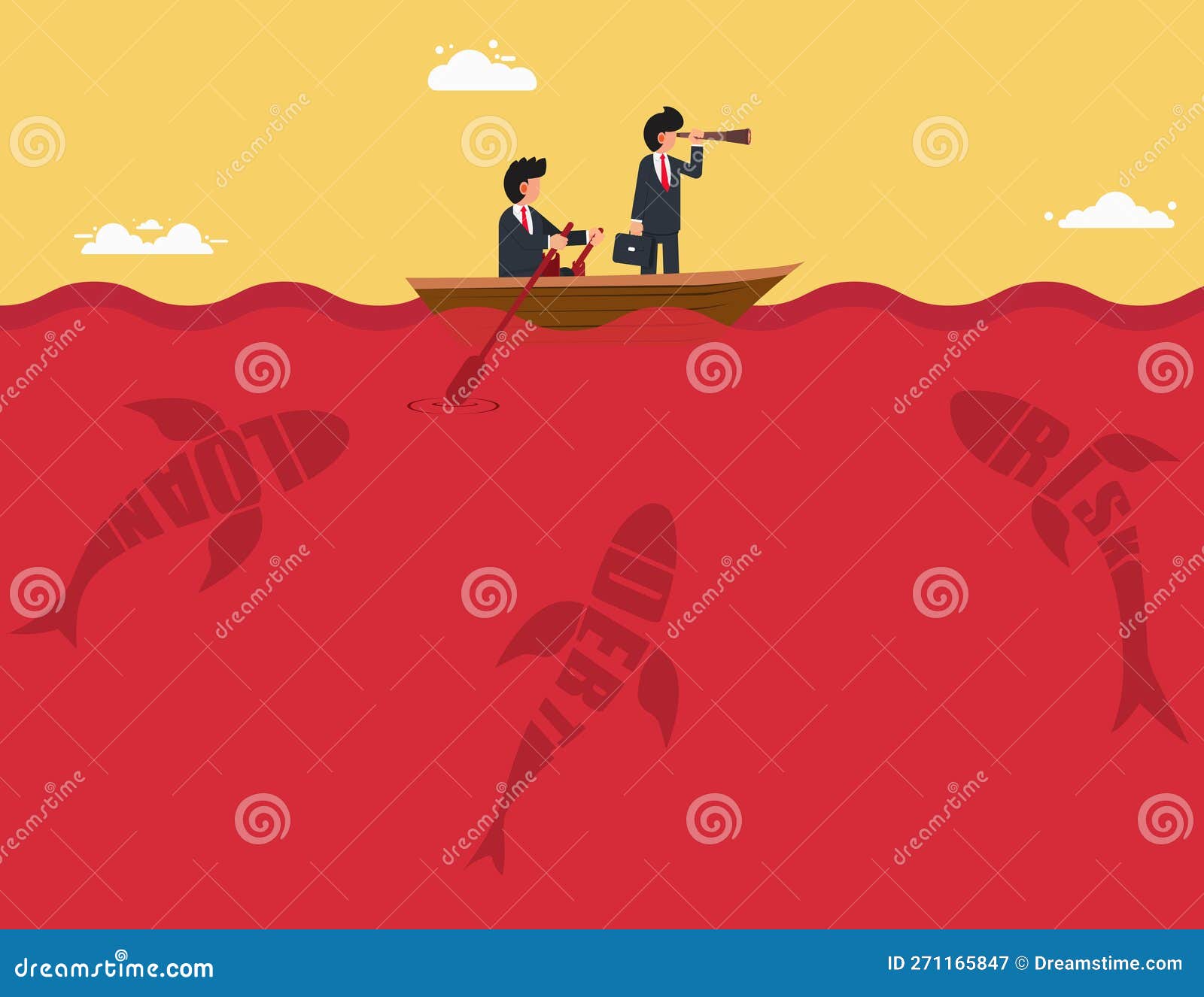 Vision and Risk. Businessman Standing on a Boat Looking for ...