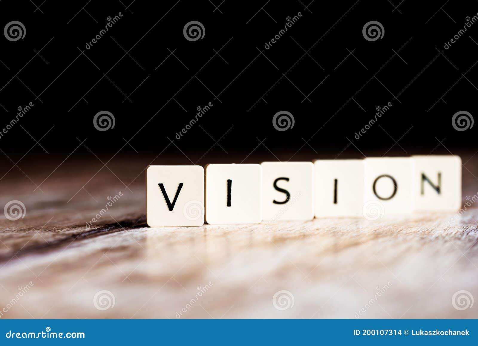 Vision Word Made of Tiles on Dark Wooden Background Stock Photo - Image ...