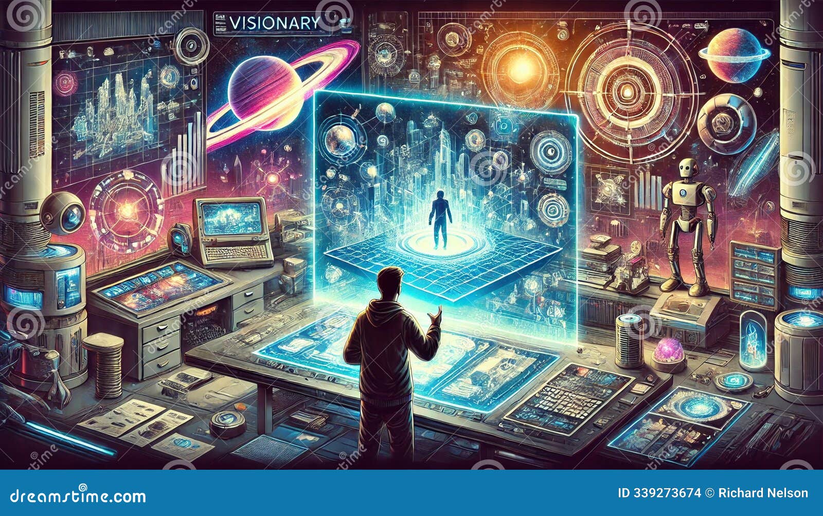 Control Room With Multiple Computer Monitors, Keyboards, And Mice, Surrounded By Orange Chairs ...