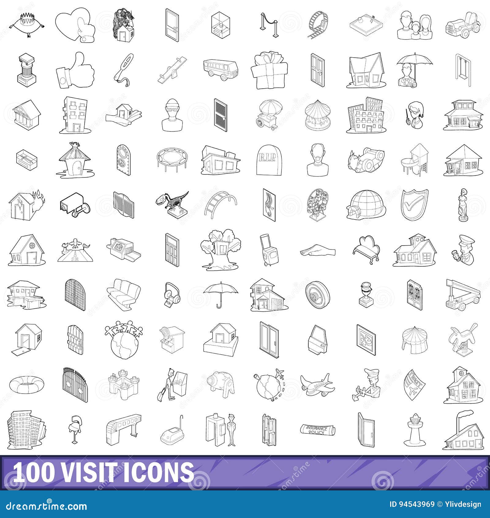 100 Visit Icons Set, Outline Style Stock Vector - Illustration of care ...