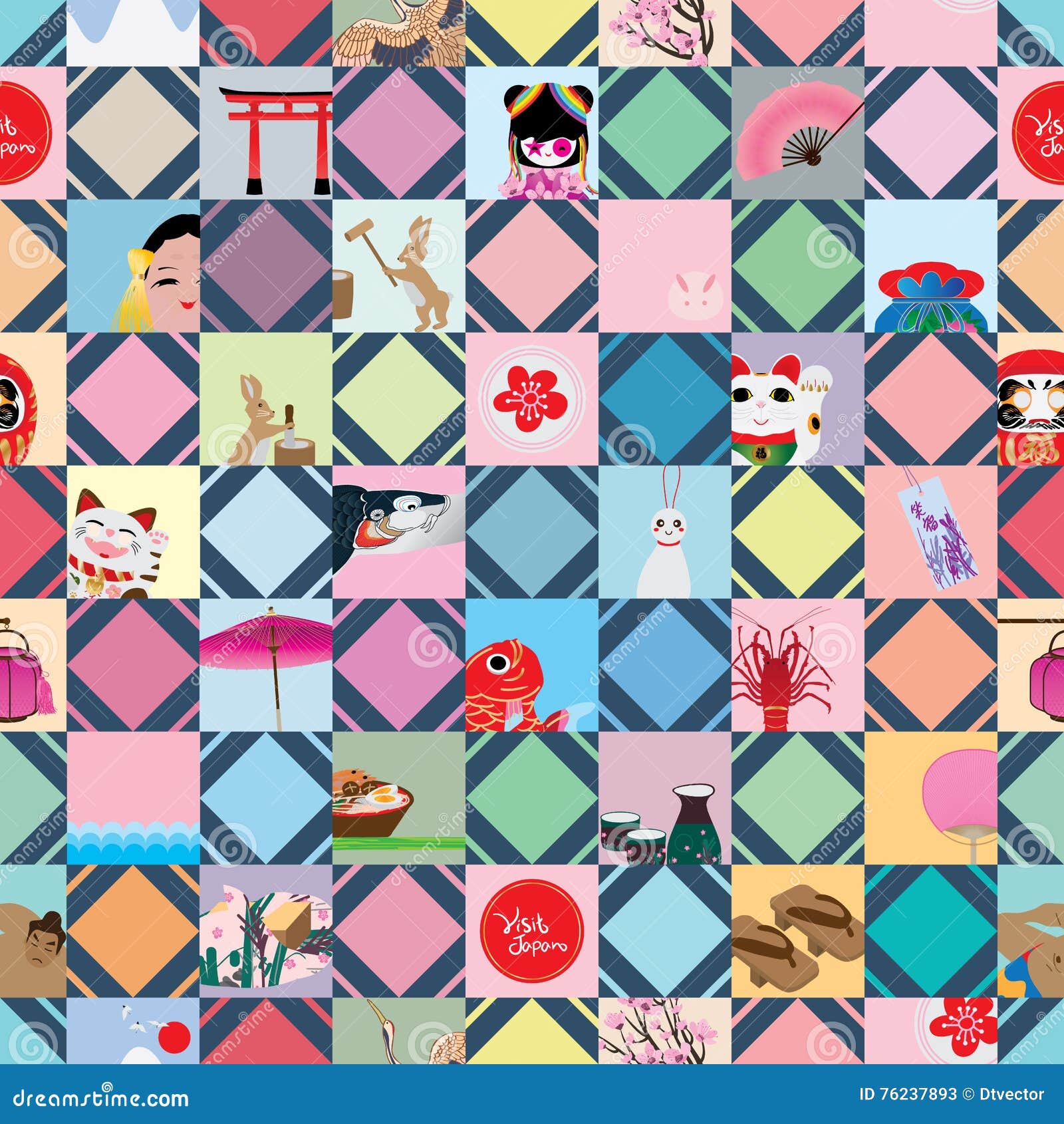 Visit Japan Stick Diamond Shape Seamless Pattern Stock Vector ...